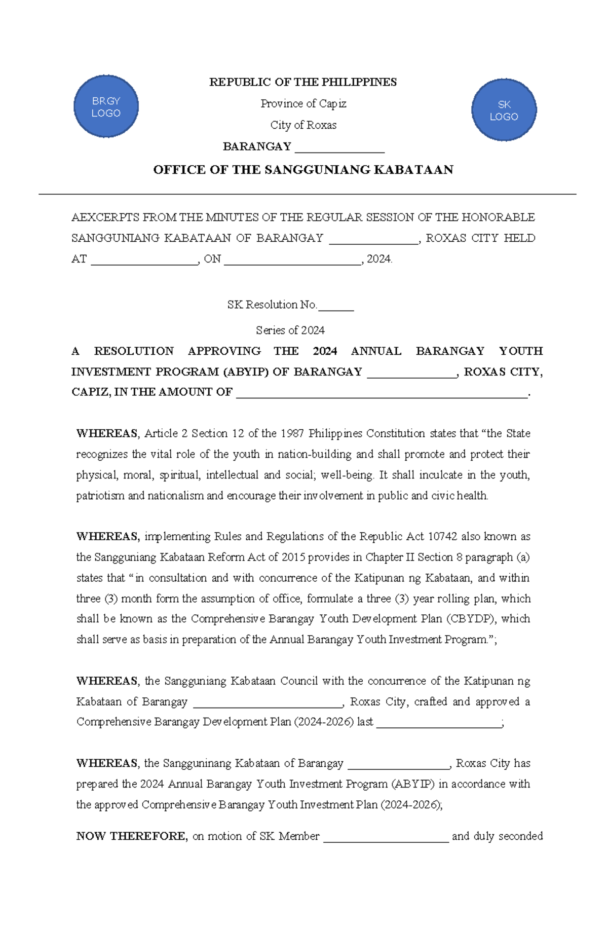 RESO- Abyip - sk docs - REPUBLIC OF THE PHILIPPINES Province of Capiz ...