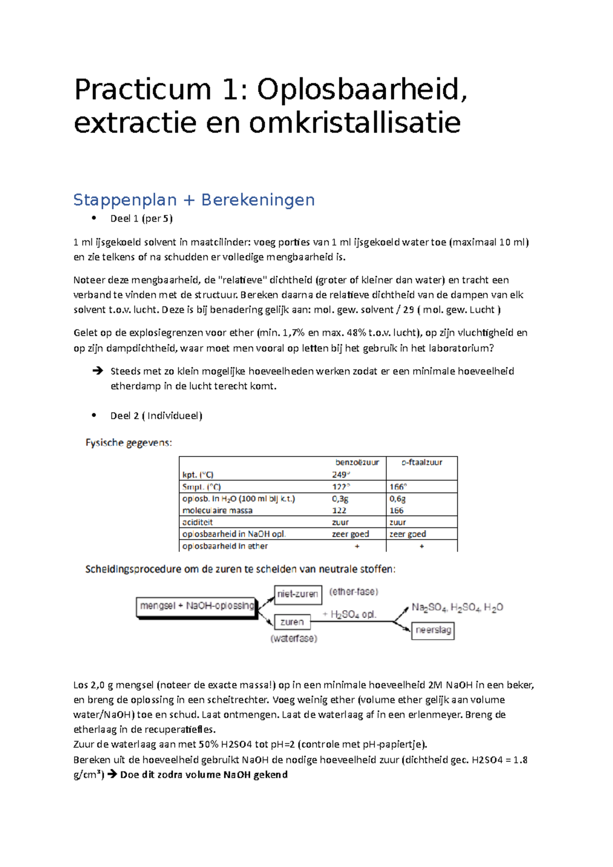 Prac1organischevoorbereiding - Practicum 1: Oplosbaarheid, extractie en ...