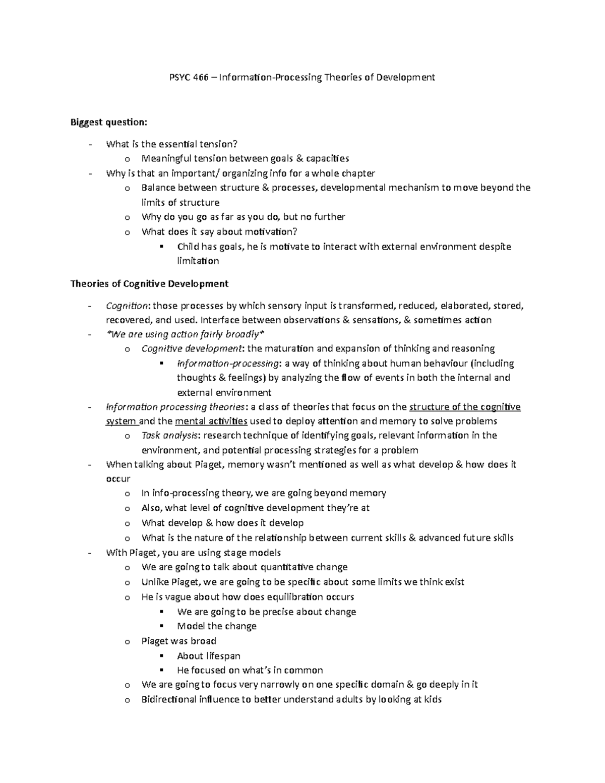 PSYC 466 – Information-Processing Theories of Development - PSYC 466 – Information-Processing ...