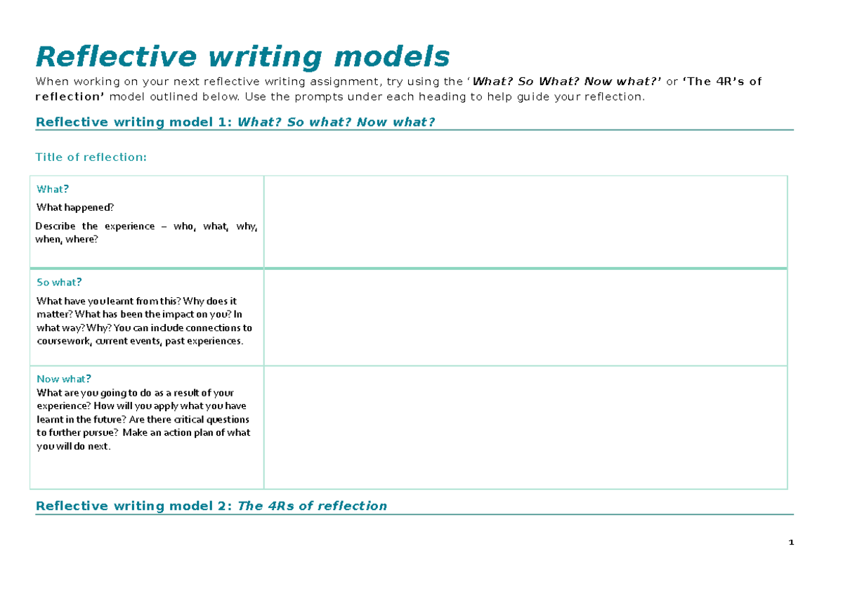 Reflective-writing-models - Reflective writing models When working on ...