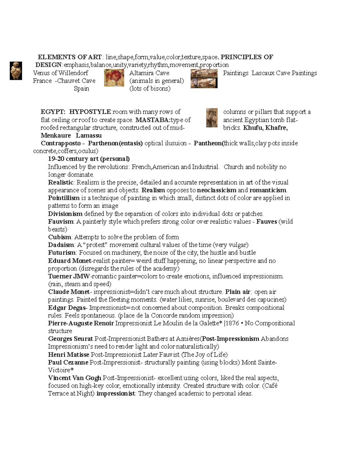 Final exam study notes - ELEMENTS OF ART : line,shape,form,value,color ...