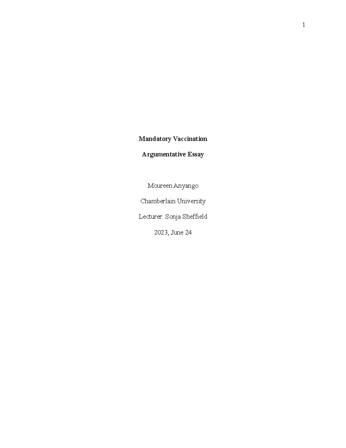 Mandatory Vaccination - Argumentative Paper - Mandatory Vaccination ...