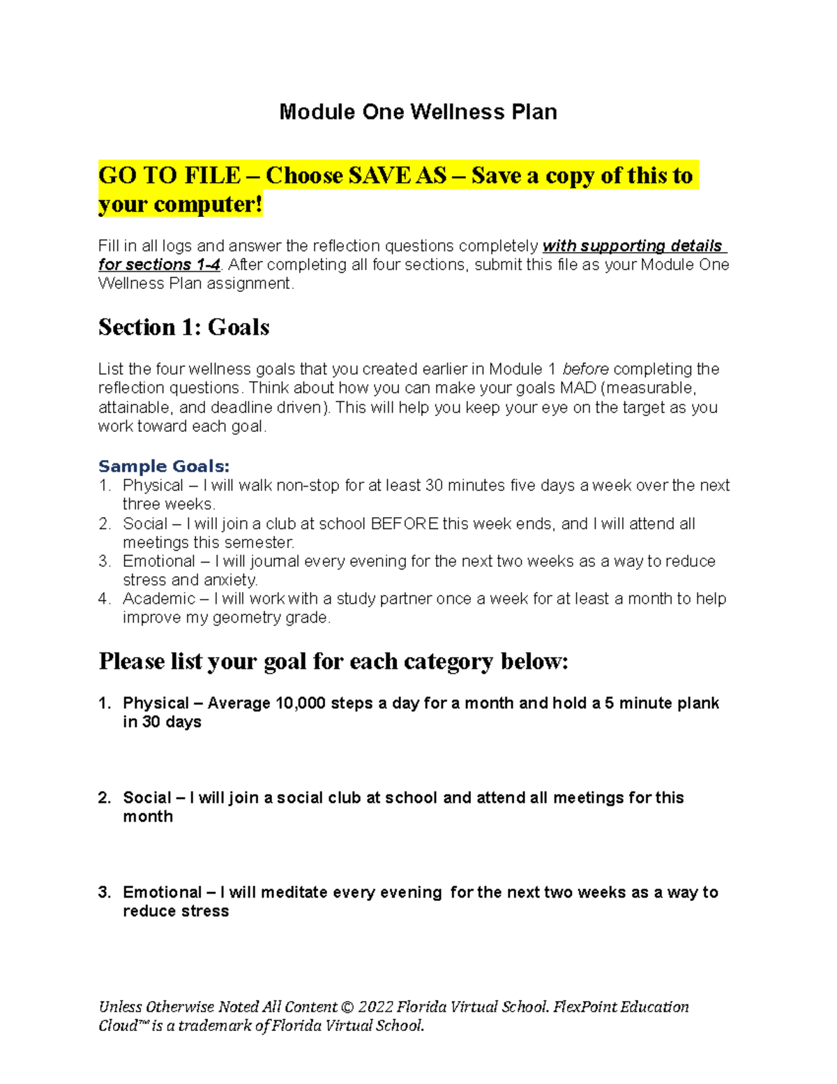 Module one wellness plan - Module One Wellness Plan GO TO FILE – Choose ...