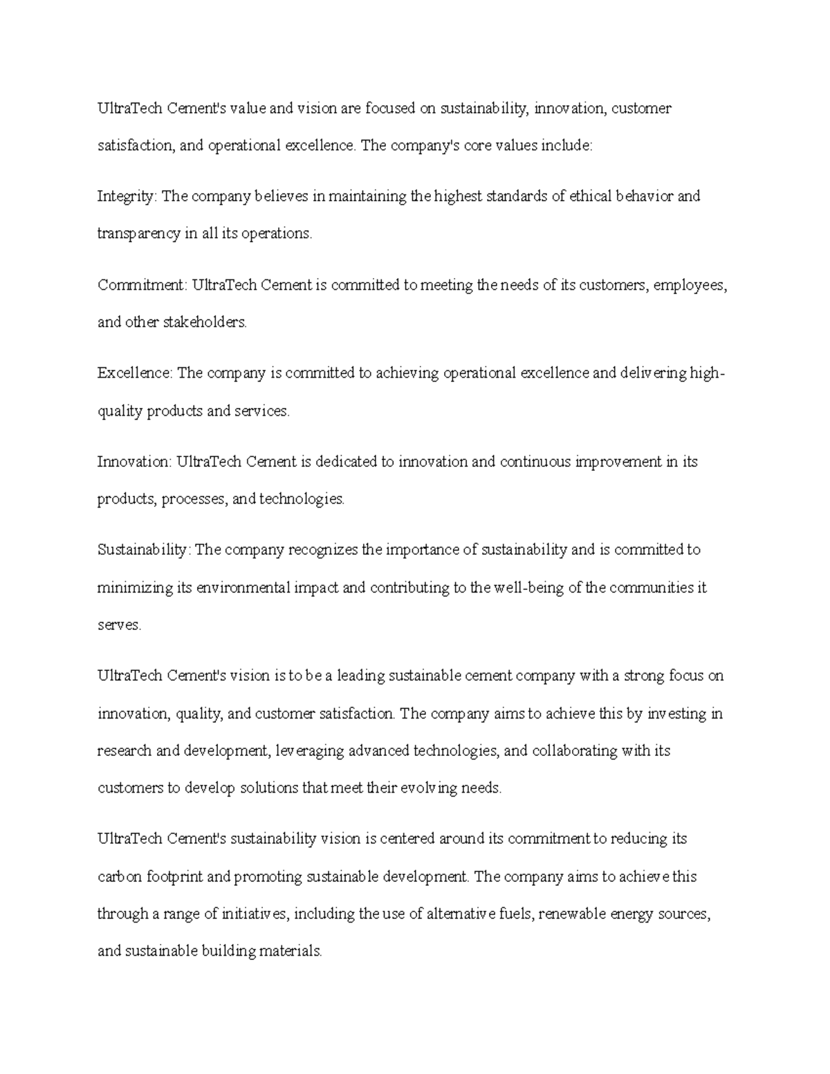 11 - Ultratech and more - UltraTech Cement's value and vision are ...