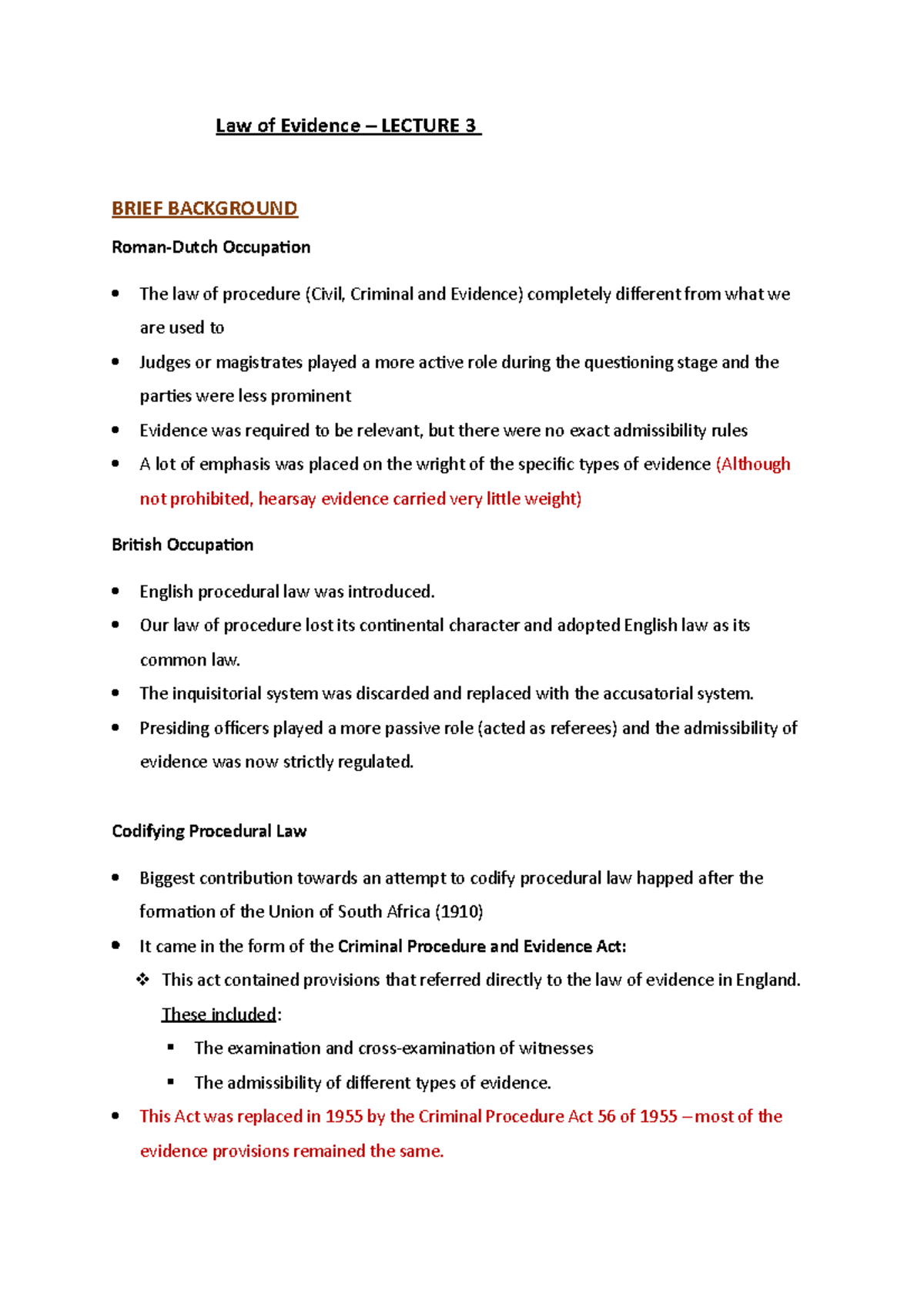 Lecture 3 Notes - Law of Evidence and Litigation Techniques, Sammary of ...