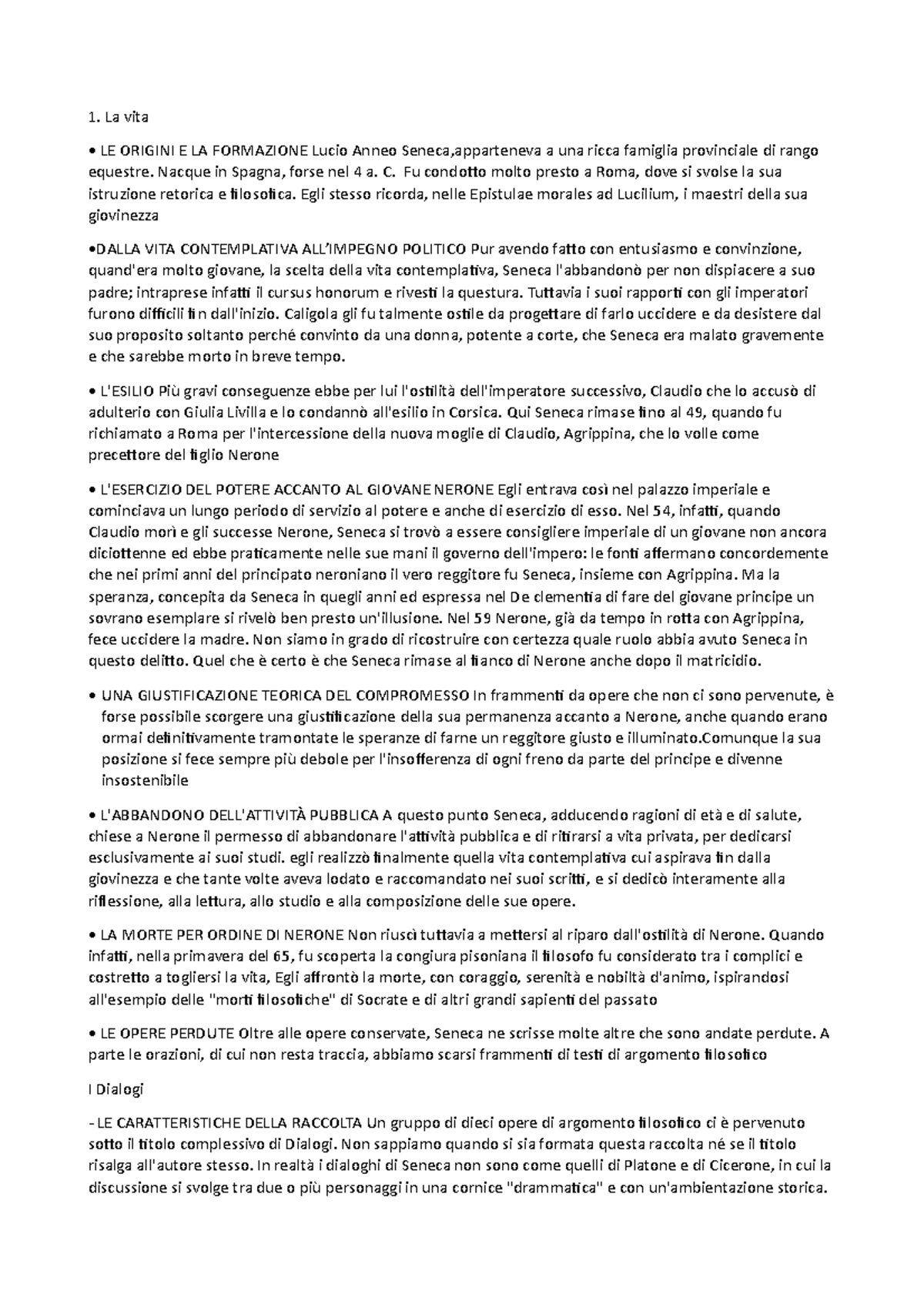 Seneca riassunti latino - La vita LE ORIGINI E LA FORMAZIONE Lucio ...