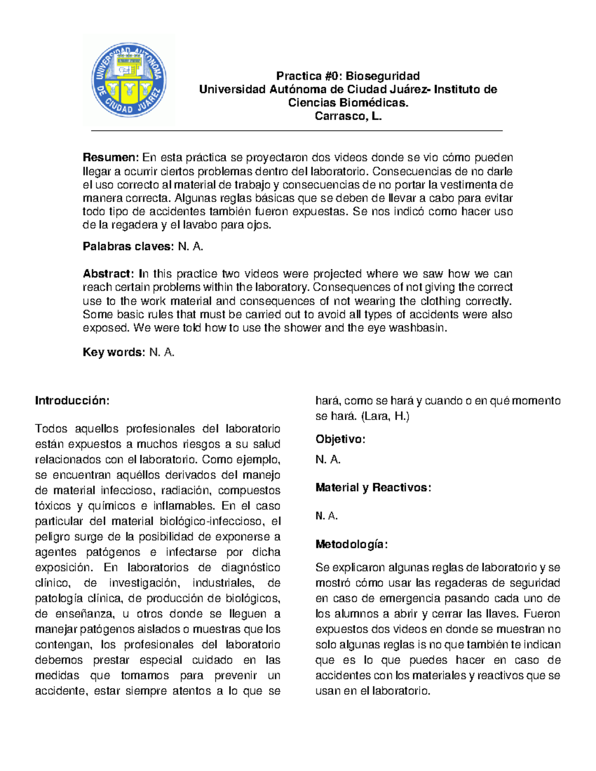 Práctica 0 - Reporte de laboratorio - Warning: TT: undefined function: 32 Practica #0 ...