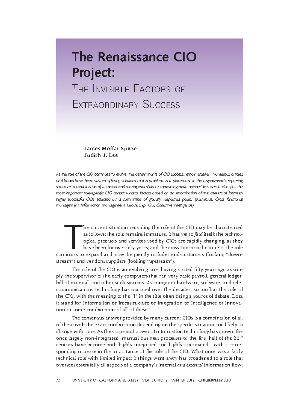 Renaissance CIO Project - The Renaissance CIO Project: T HE I NVISIBLE ...