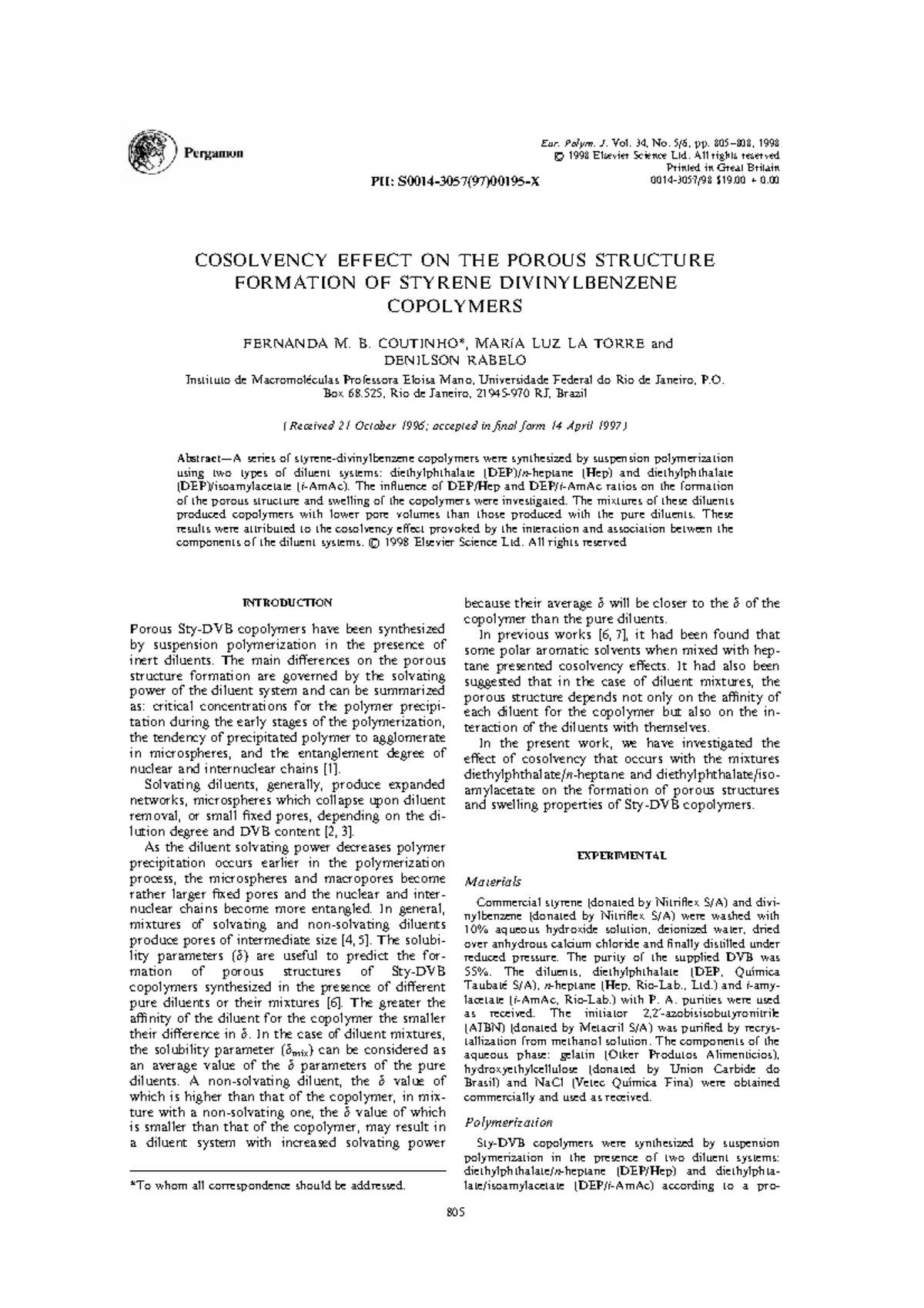 Cosolvency effect on the porous structure formation of styrene ...