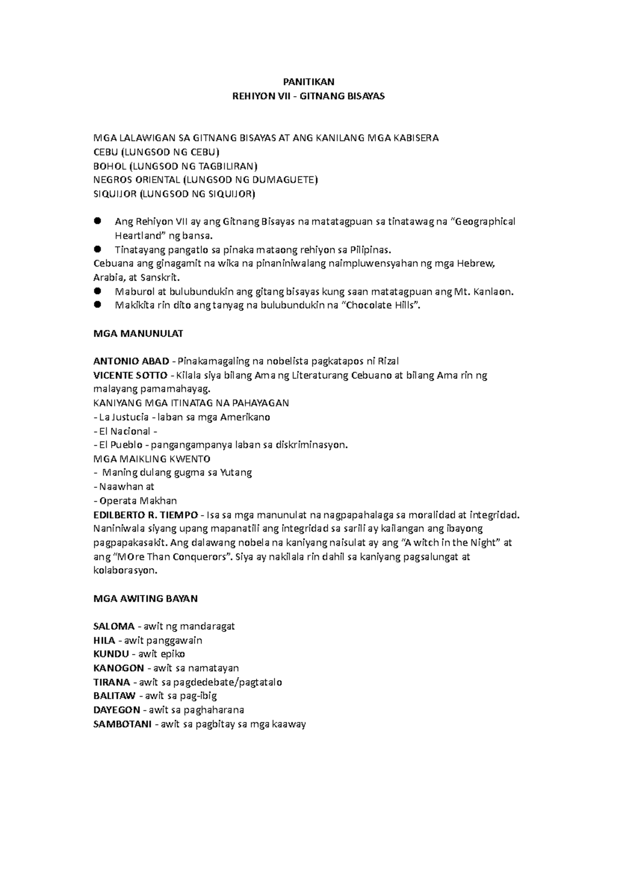 Panitikan-rehiyon-7 - Panitikan ng Rehiyon 7 - PANITIKAN REHIYON VII ...
