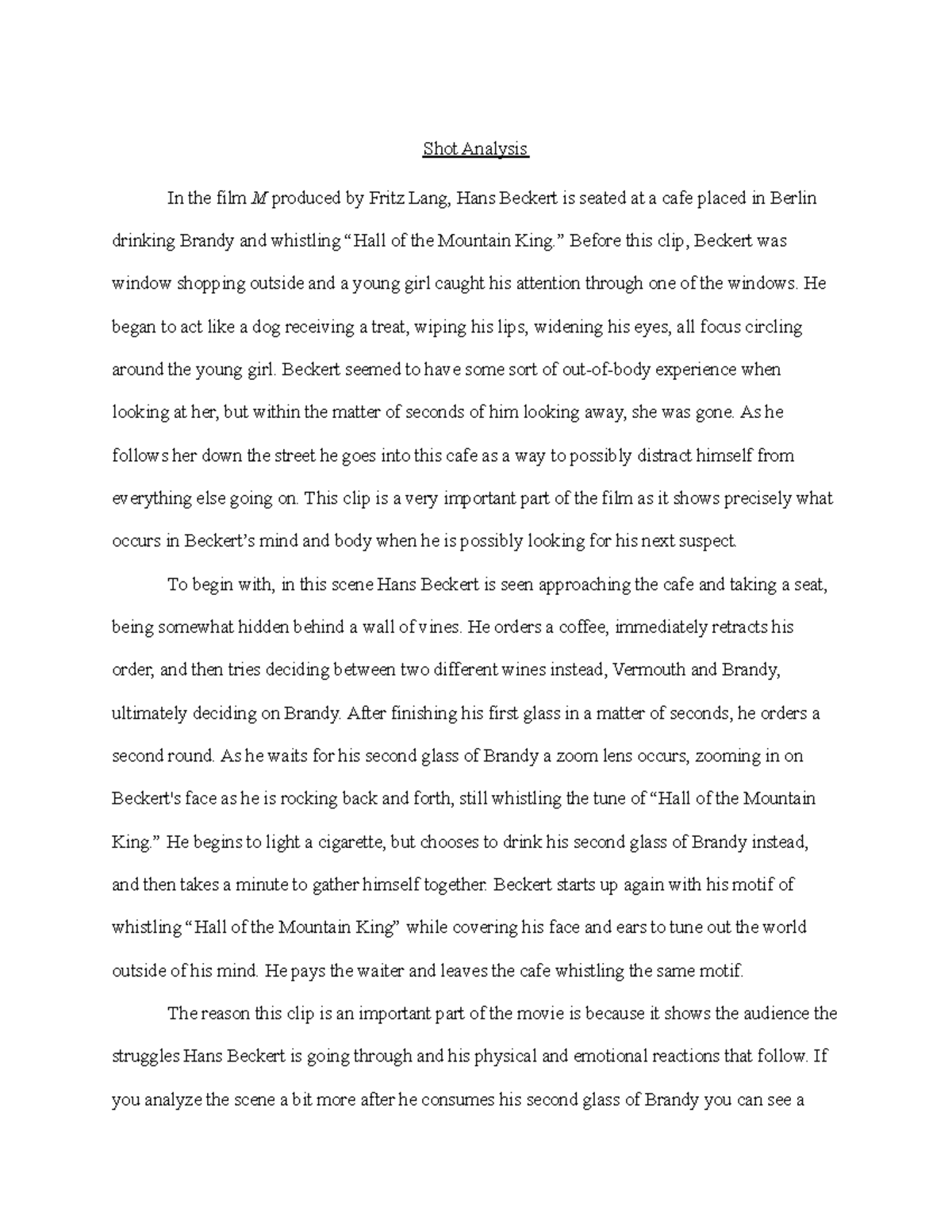 Shot Analysis Assignment - Shot Analysis In the film M produced by ...