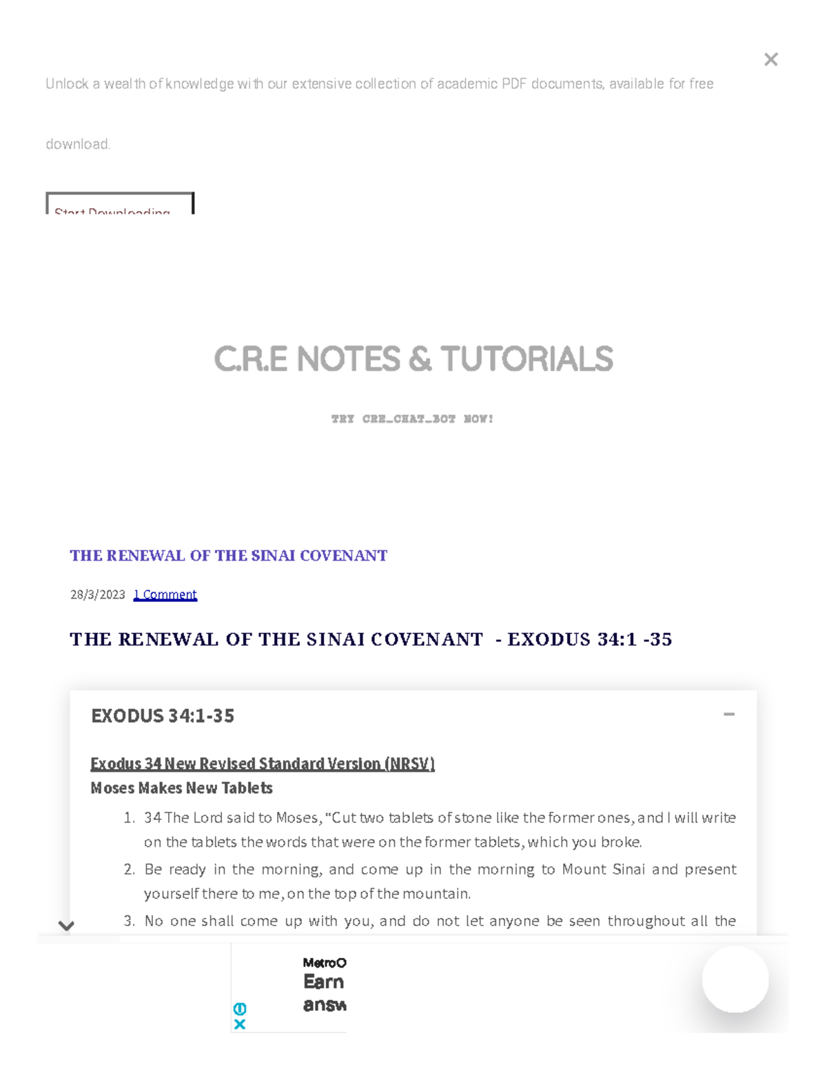 THE Renewal OF THE Sinai Covenant - Exodus 34 1 -35, Giving of more ...