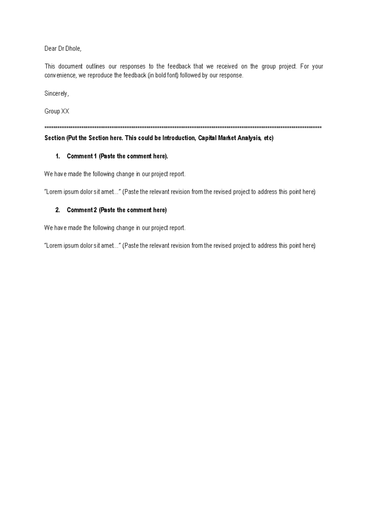Template for Group Project Revision - Dear Dr Dhole, This document ...