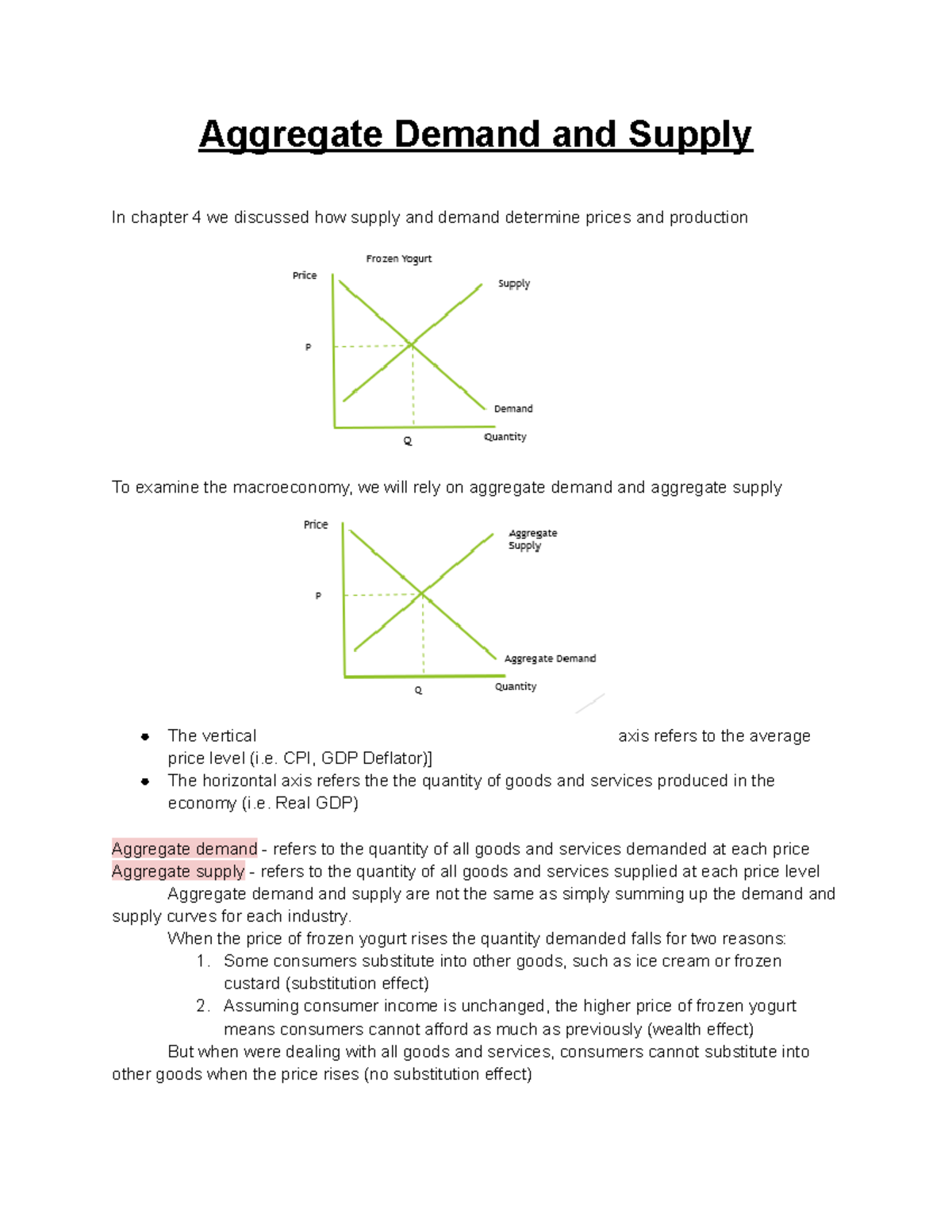 Aggregate Demand and Supply - CPI, GDP Deflator)] The horizontal axis ...