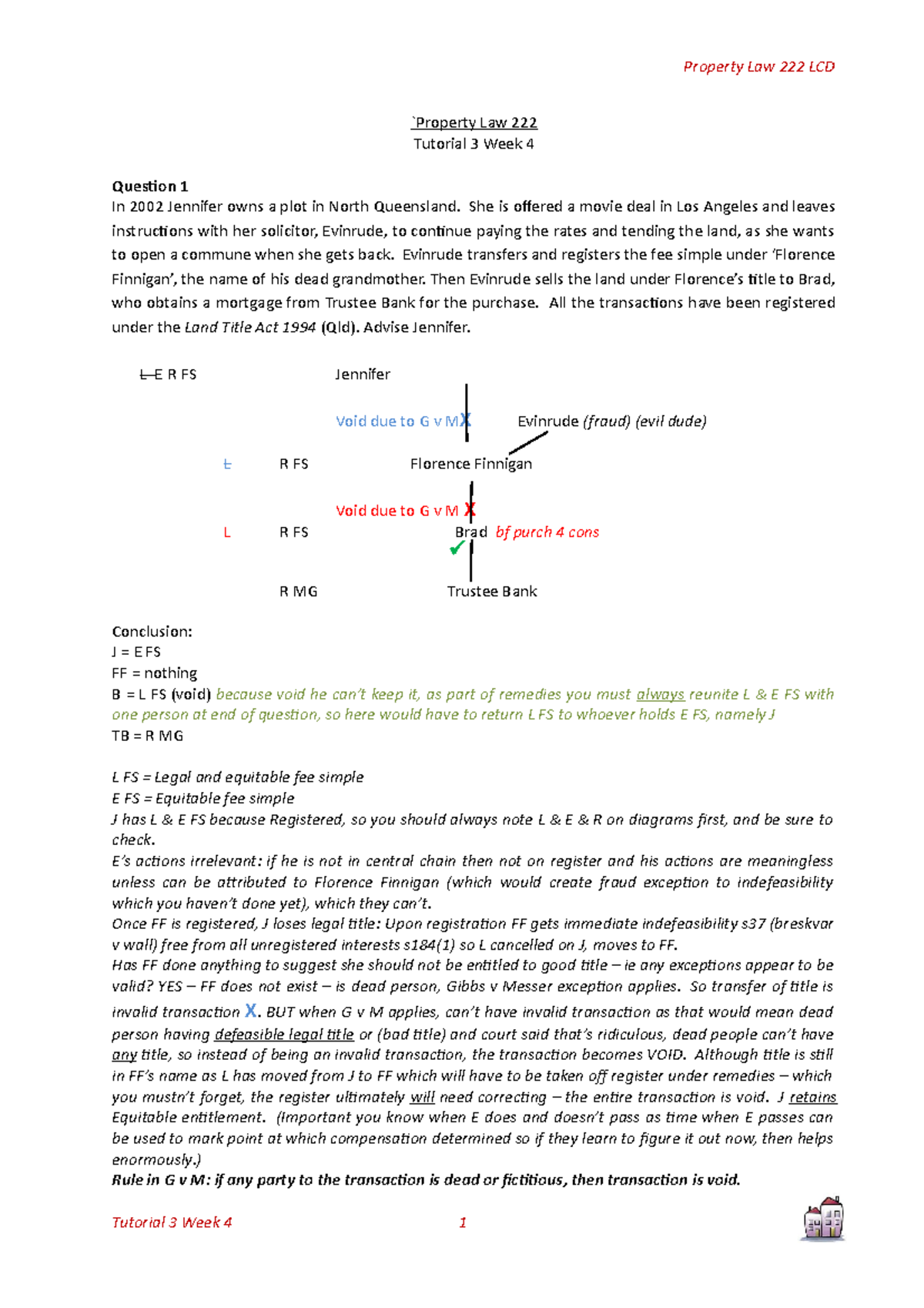 Tutorial 3 Week 4 222 - Detailed notes - `Property Law 222 Tutorial 3 ...