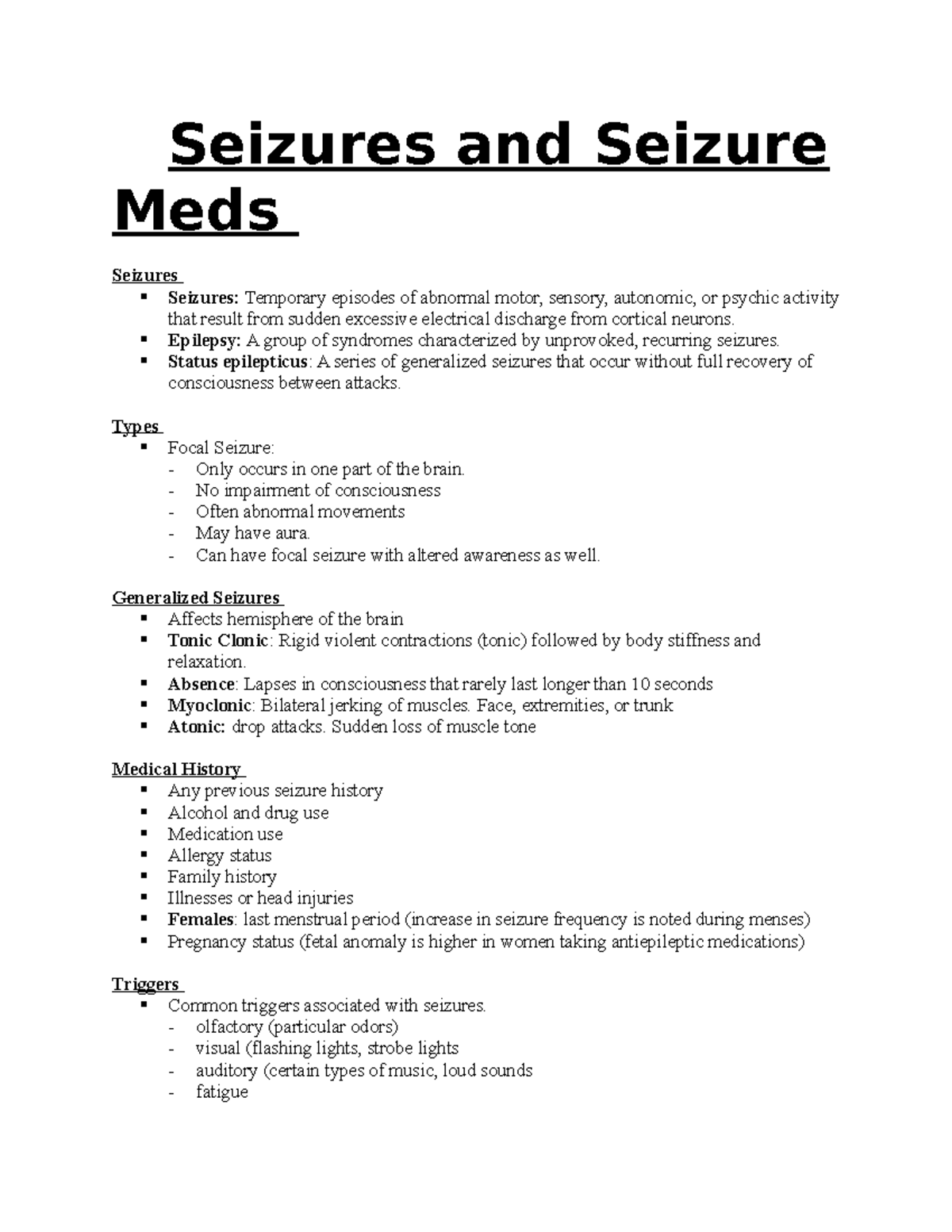 Seizures and Seizure Meds - Seizures and Seizure Meds Seizures Seizures ...