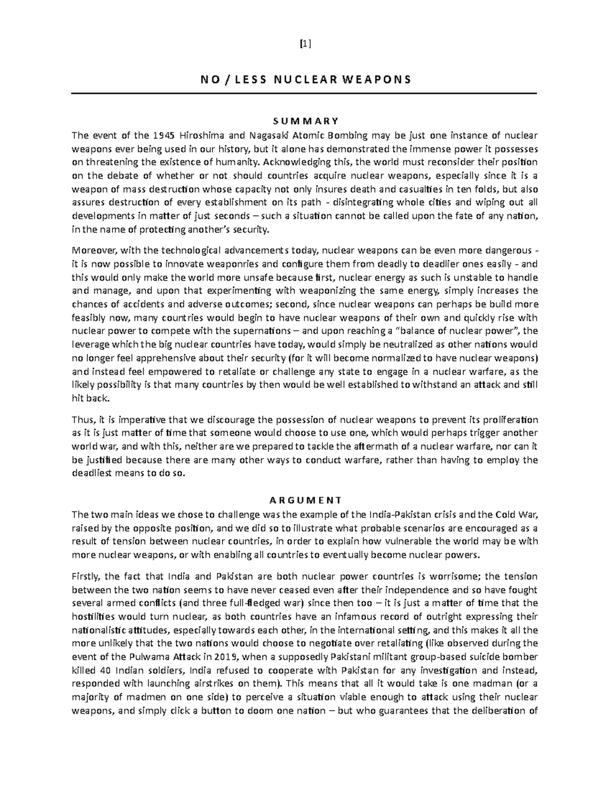 No Nuclear Weapon - [1] N O / L E S S N U C L E A R W E A P O N S S U M ...