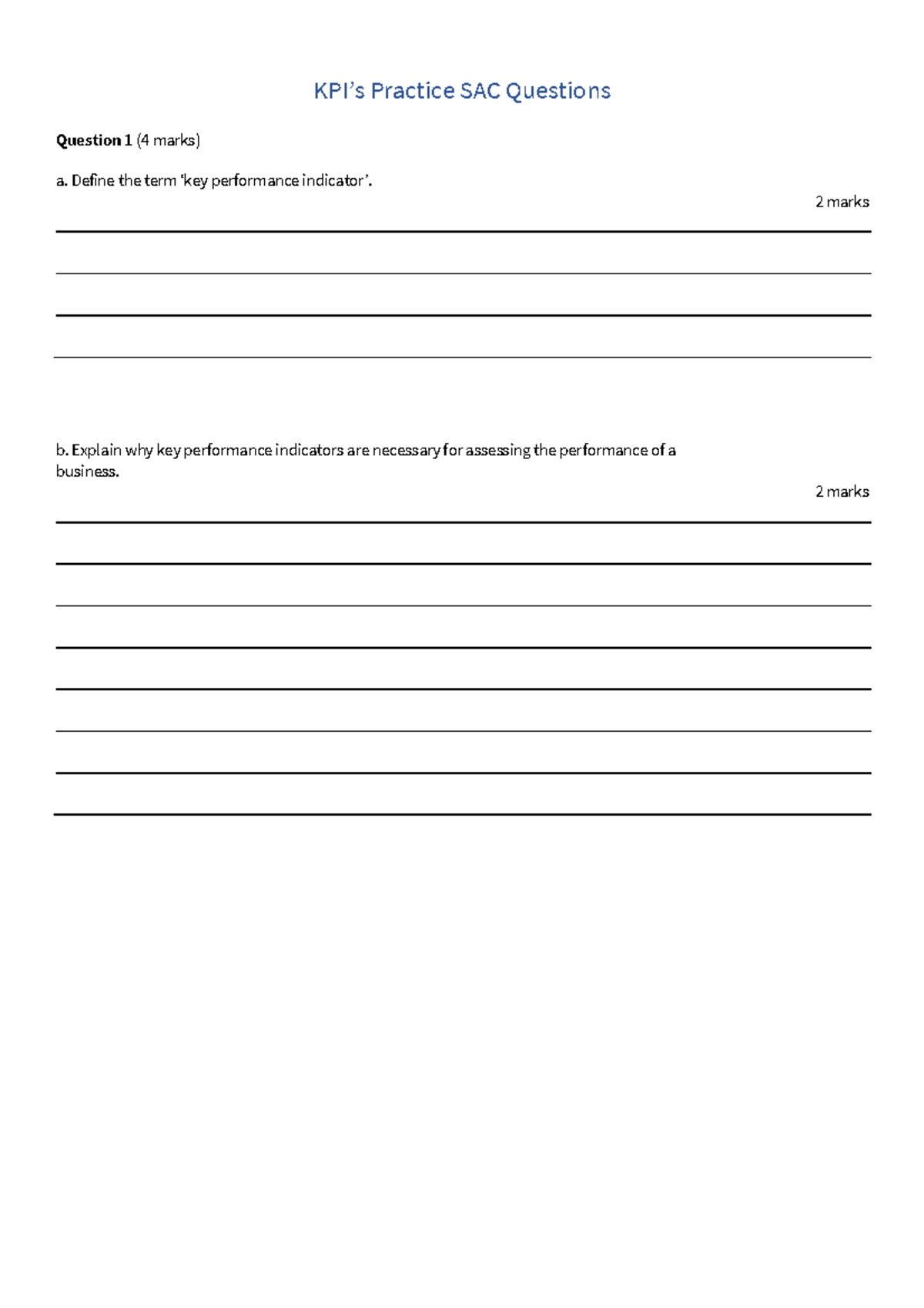 Business Management Unit 4 - KPIs practice - KPI’s Practice SAC ...