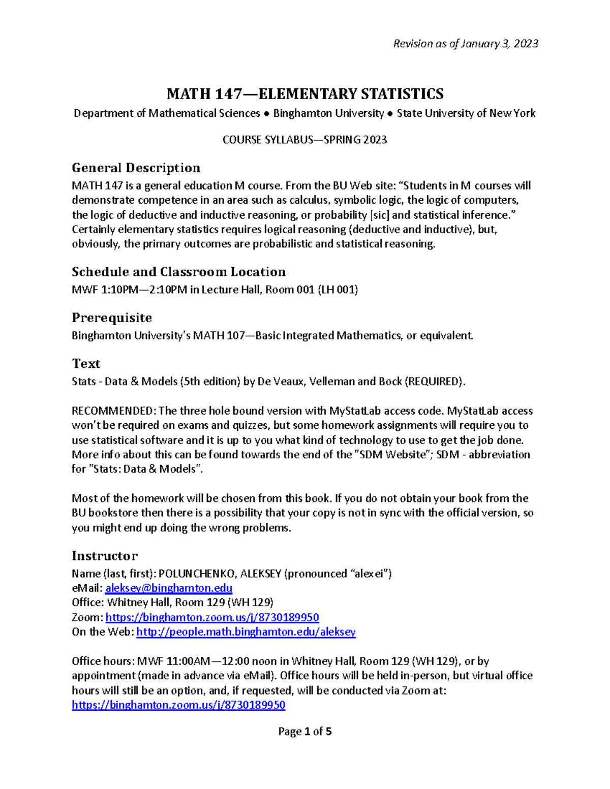 M147 s23 syllabus - Revision as of January 3, 2023 MATH 147—ELEMENTARY STATISTICS Department of ...