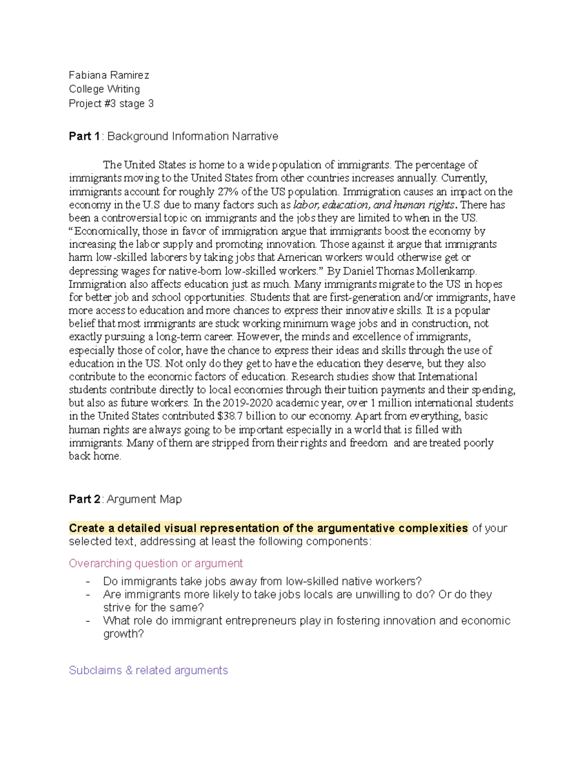 Project #3 part 3 - course - Fabiana Ramirez College Writing Project #3 ...