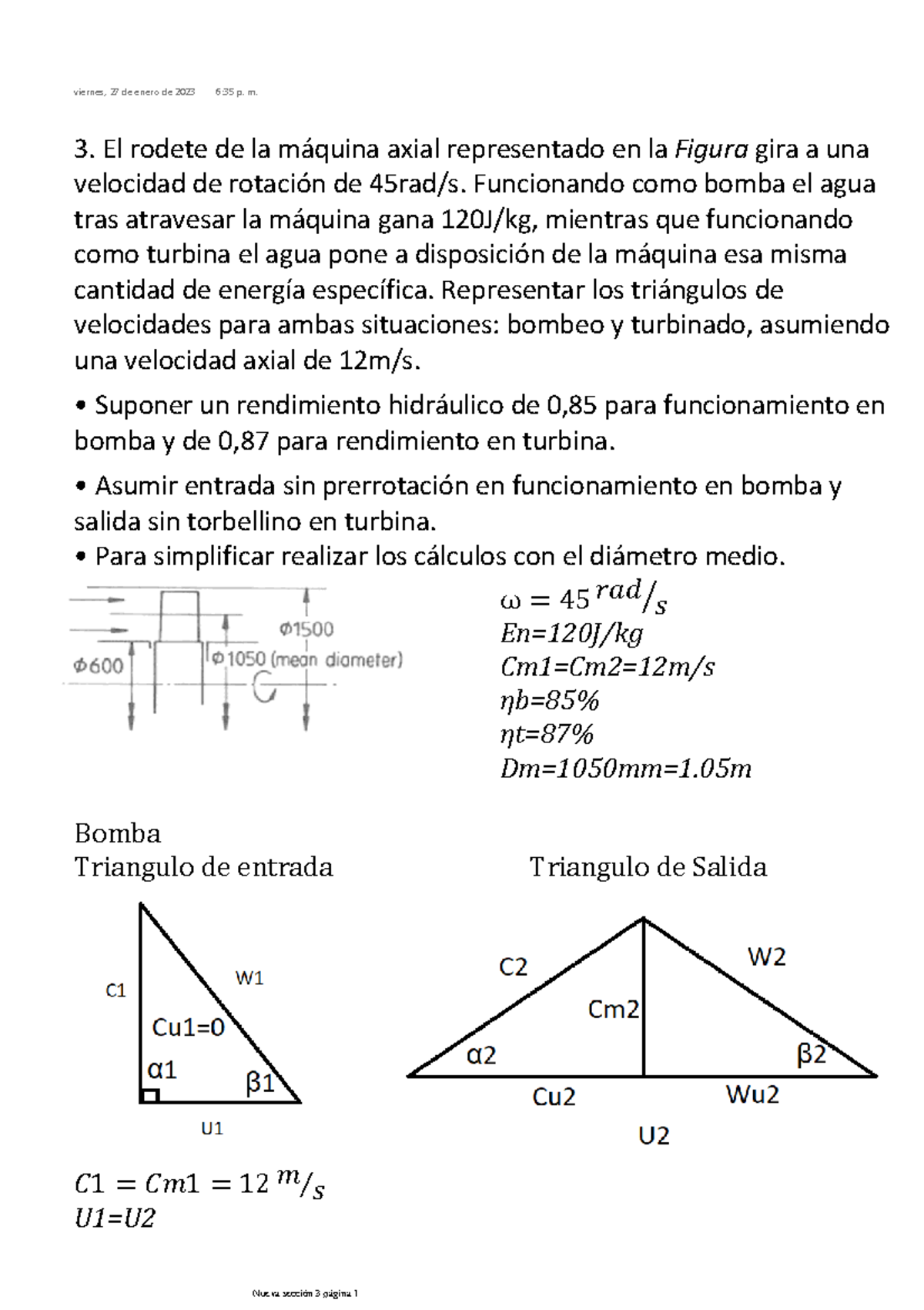 Ejercicio 3 - practica - 3. El rodete de la máquina axial representado ...