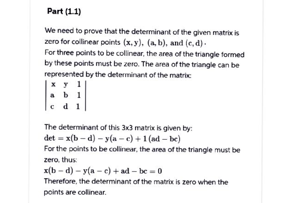 Mat1503 assignment 3 answers 2024 - Part (1) We need to prove that the determinant of the given ...