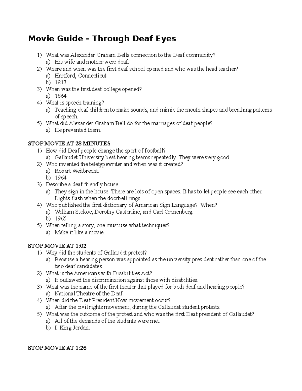 Through Deaf Eyes Questions - Movie Guide – Through Deaf Eyes 1) What ...