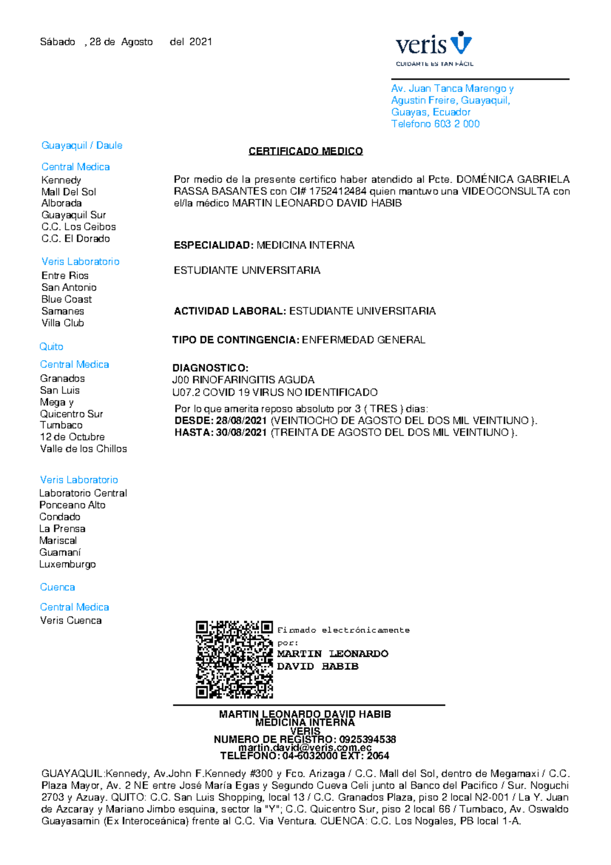 527118454 Certificado Medico 5204381 - Kennedy Mall Del Sol Alborada Guayaquil Sur C. Los Ceibos ...