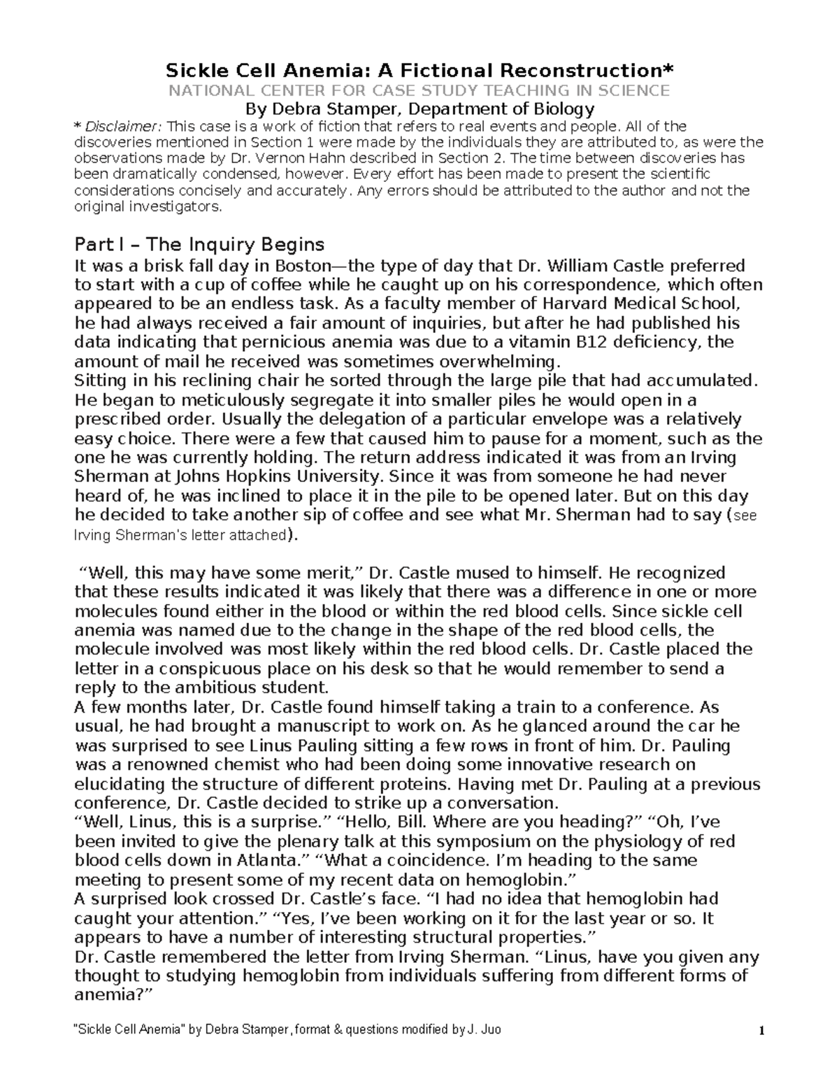 Sickle cell anemia case study mod juo - Sickle Cell Anemia: A Fictional ...