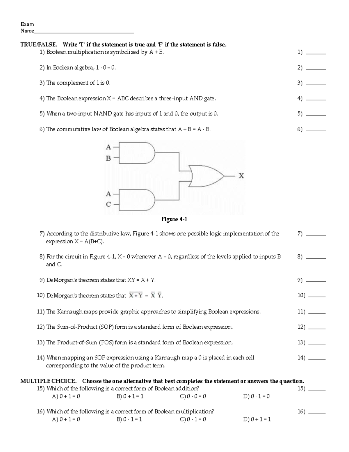 Ch4 - yes - Exam Write if the statement is true and if the statement is ...