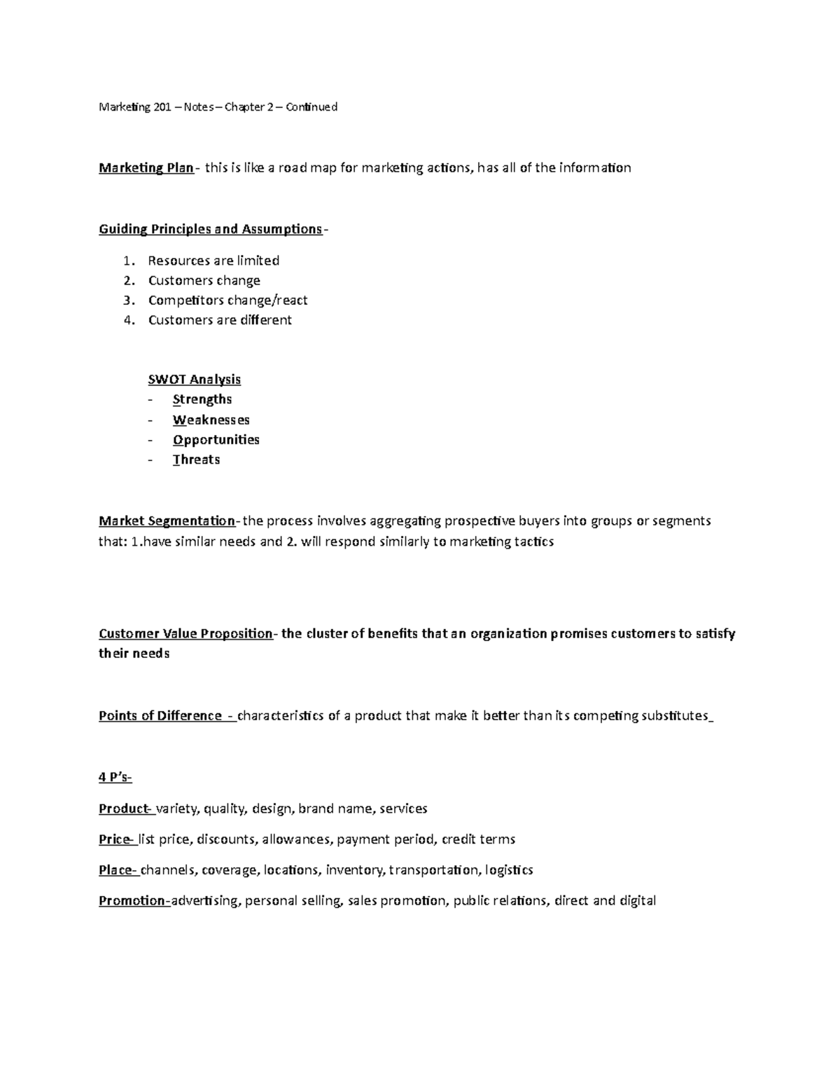 Marketing 201- Chapter 2 Notes Part 2 - Marketing 201 – Notes – Chapter ...