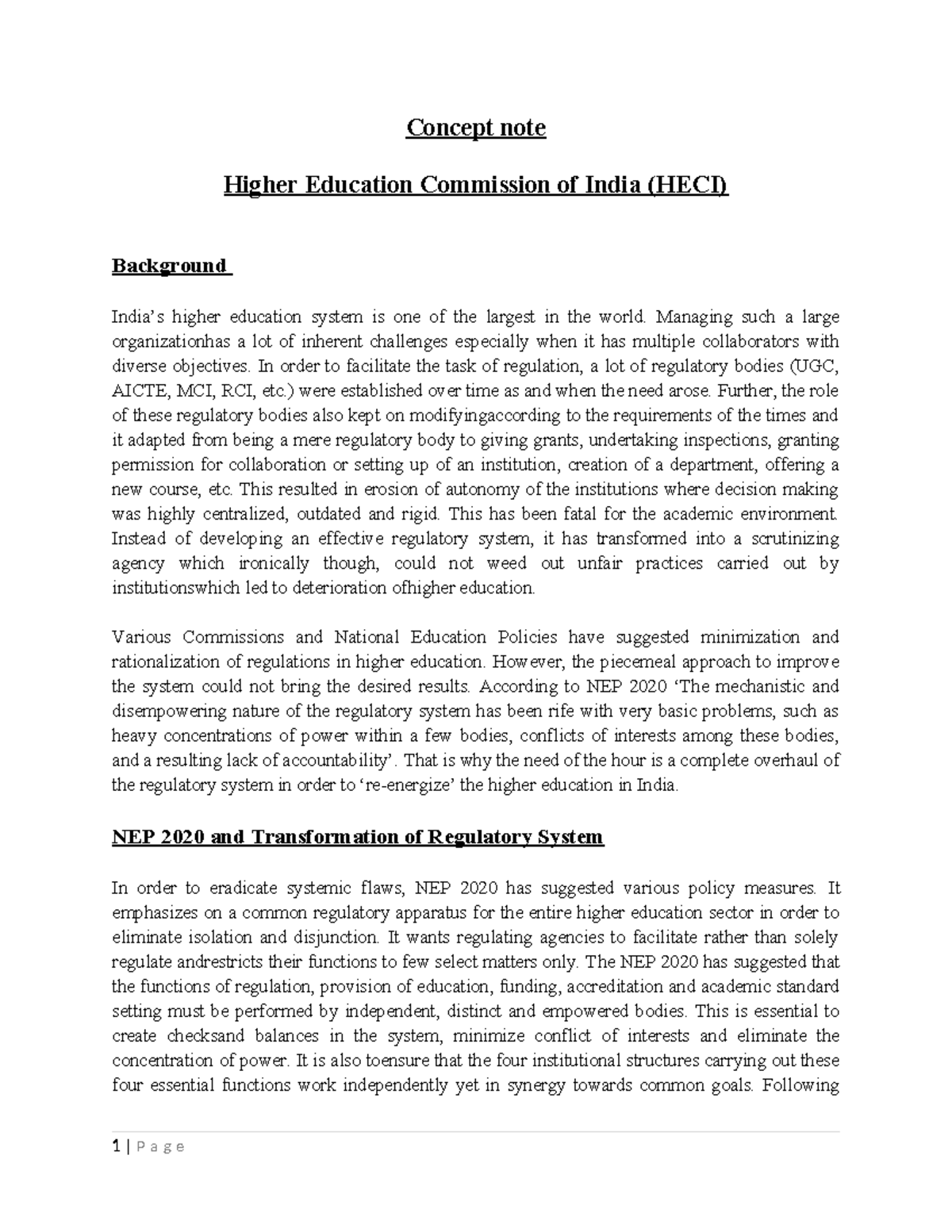 Discussion-paper HECI - Concept note Higher Education Commission of ...