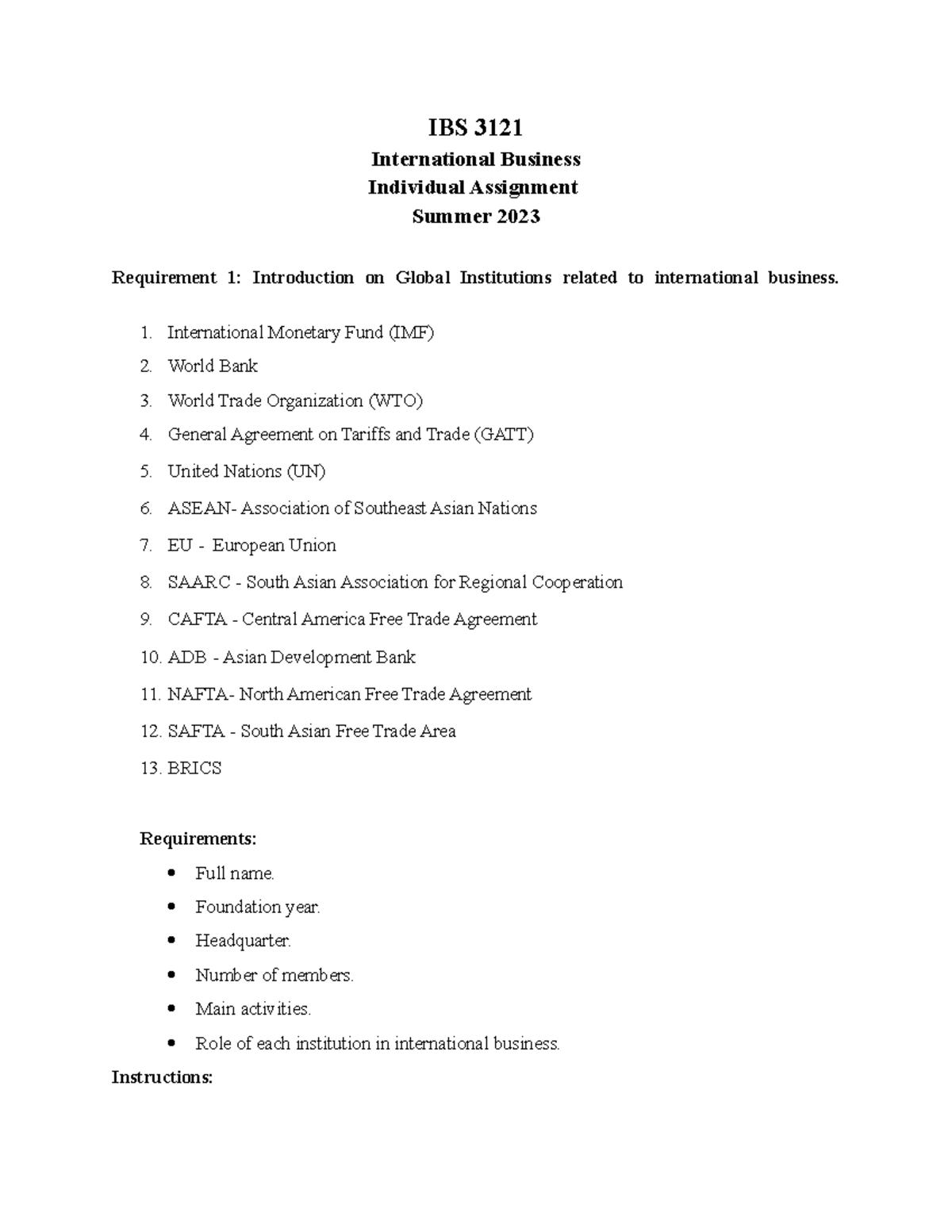 Assignment 2 - IBS 3121 International Business Individual Assignment ...
