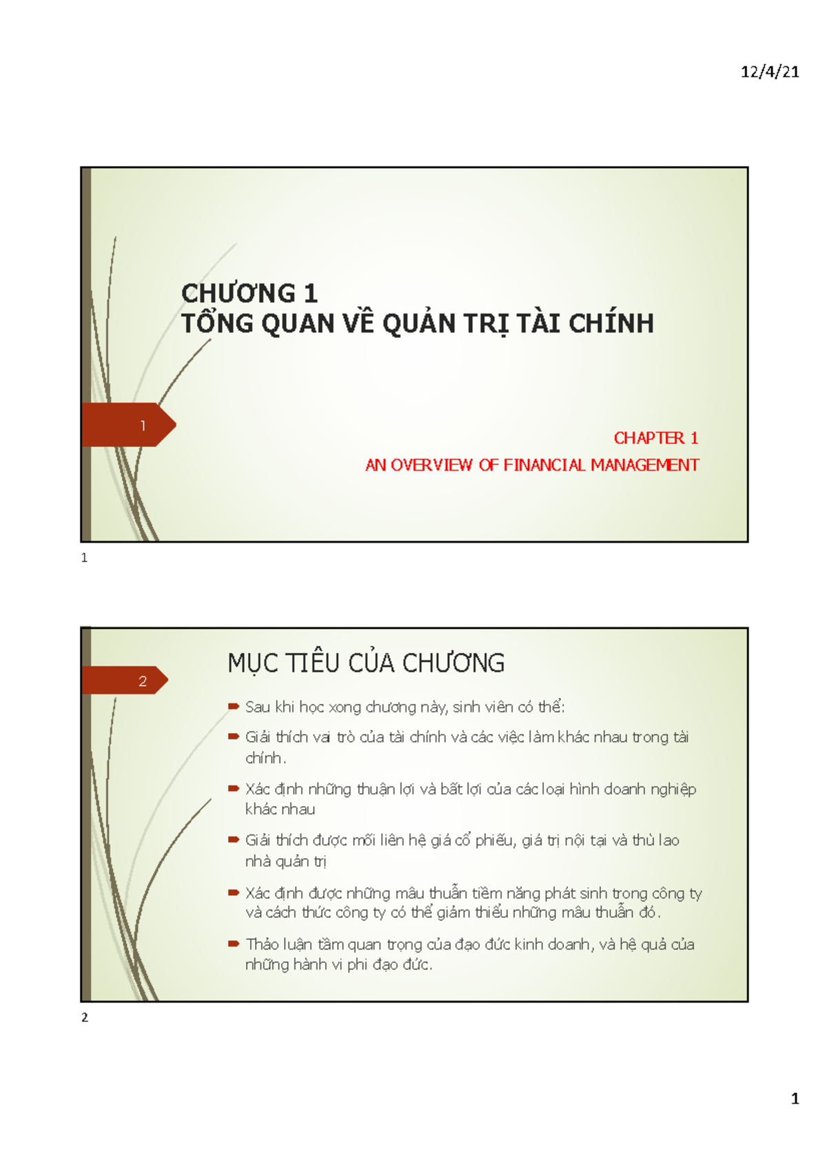 Chapter 1-Overview Financial Management - CHƯƠNG 1 TỔNG QUAN VỀ QUẢN TRỊ TÀI CHÍNH CHAPTER 1 AN ...