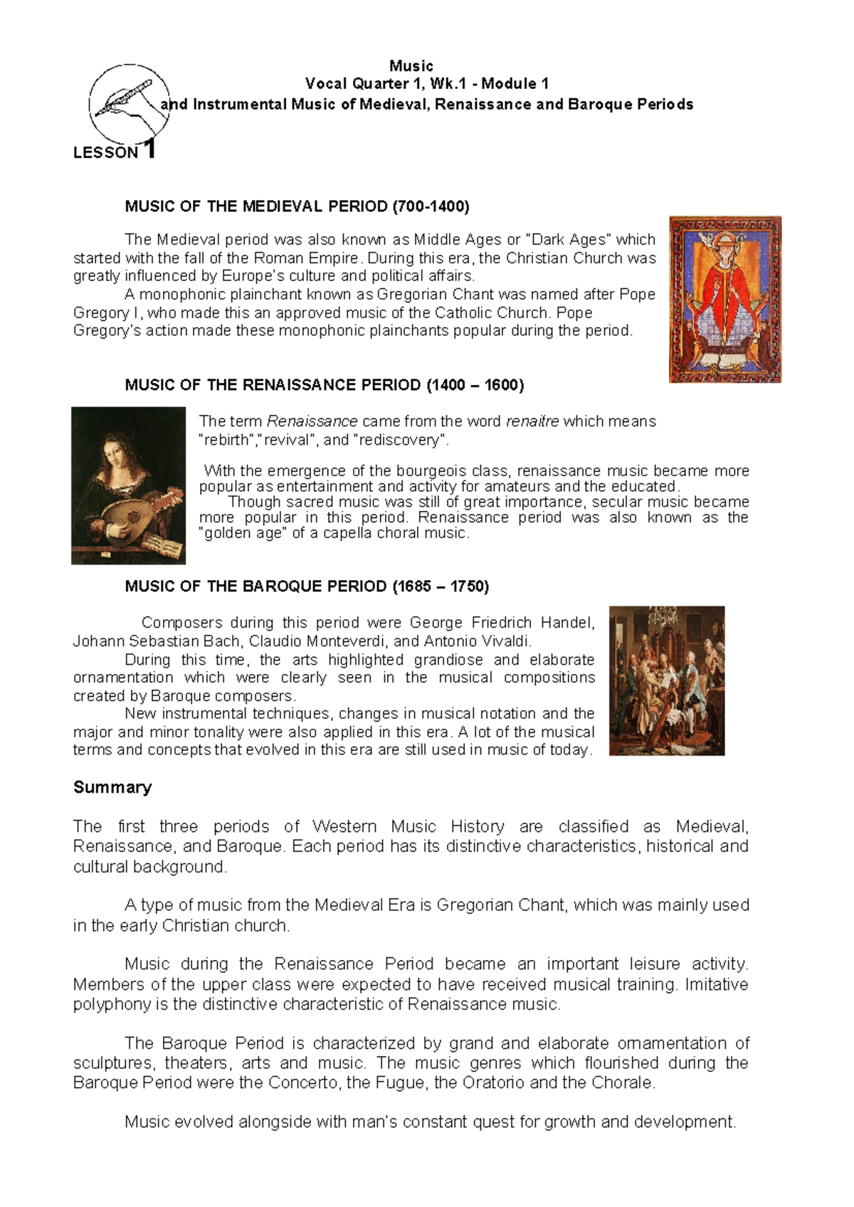 Music 9 Module 1 - GRADE 9 - Music Vocal Quarter 1, Wk - Module 1 and ...