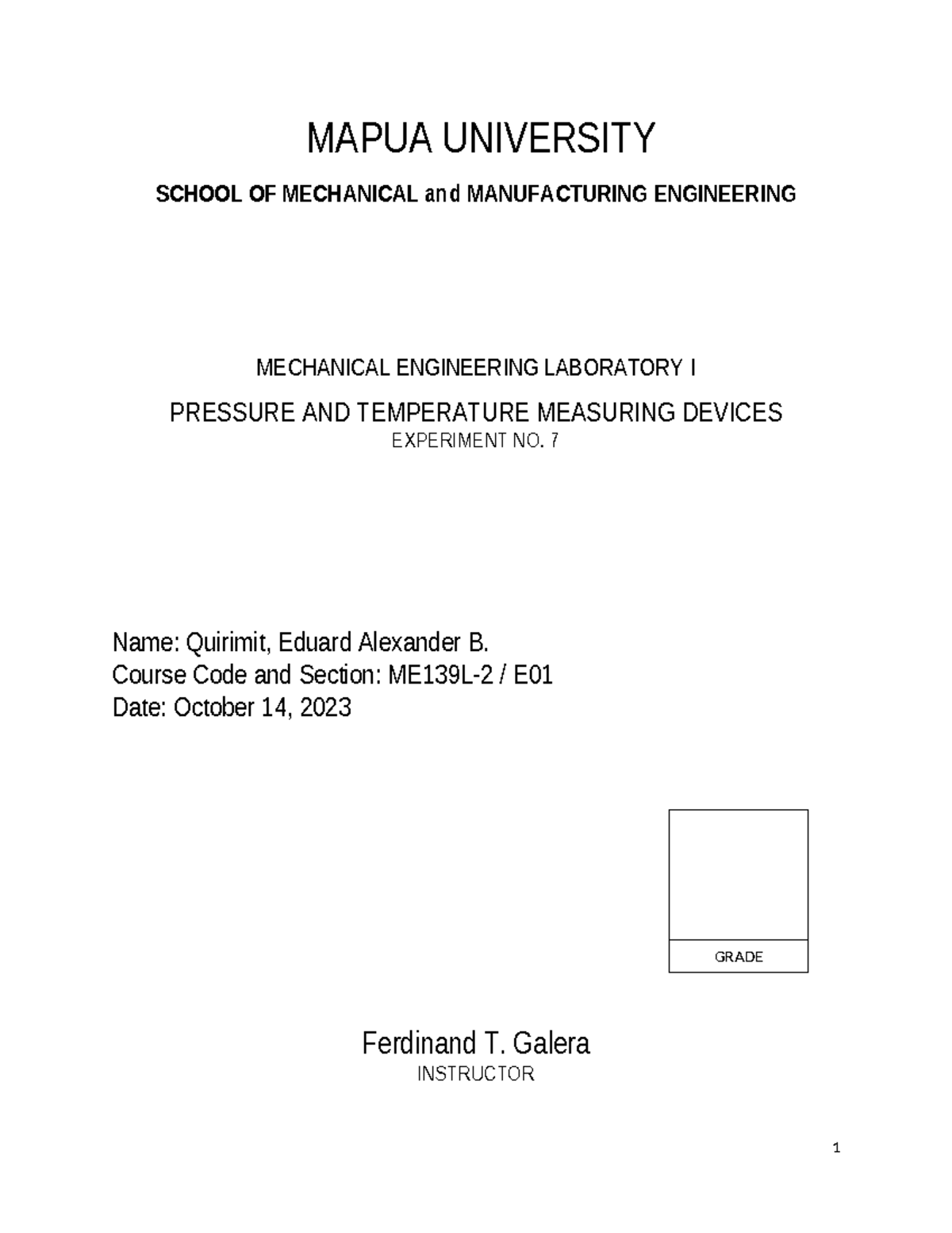 Experimento- Syete - MAPUA UNIVERSITY SCHOOL OF MECHANICAL and ...