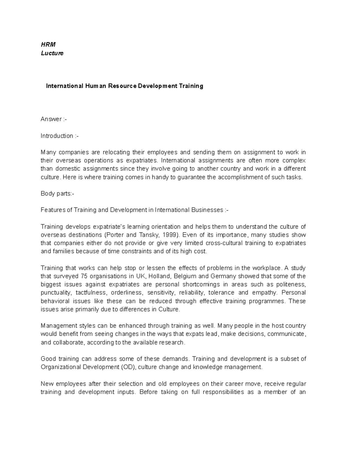 International Human Resource Development Training - HRM Lucture ...