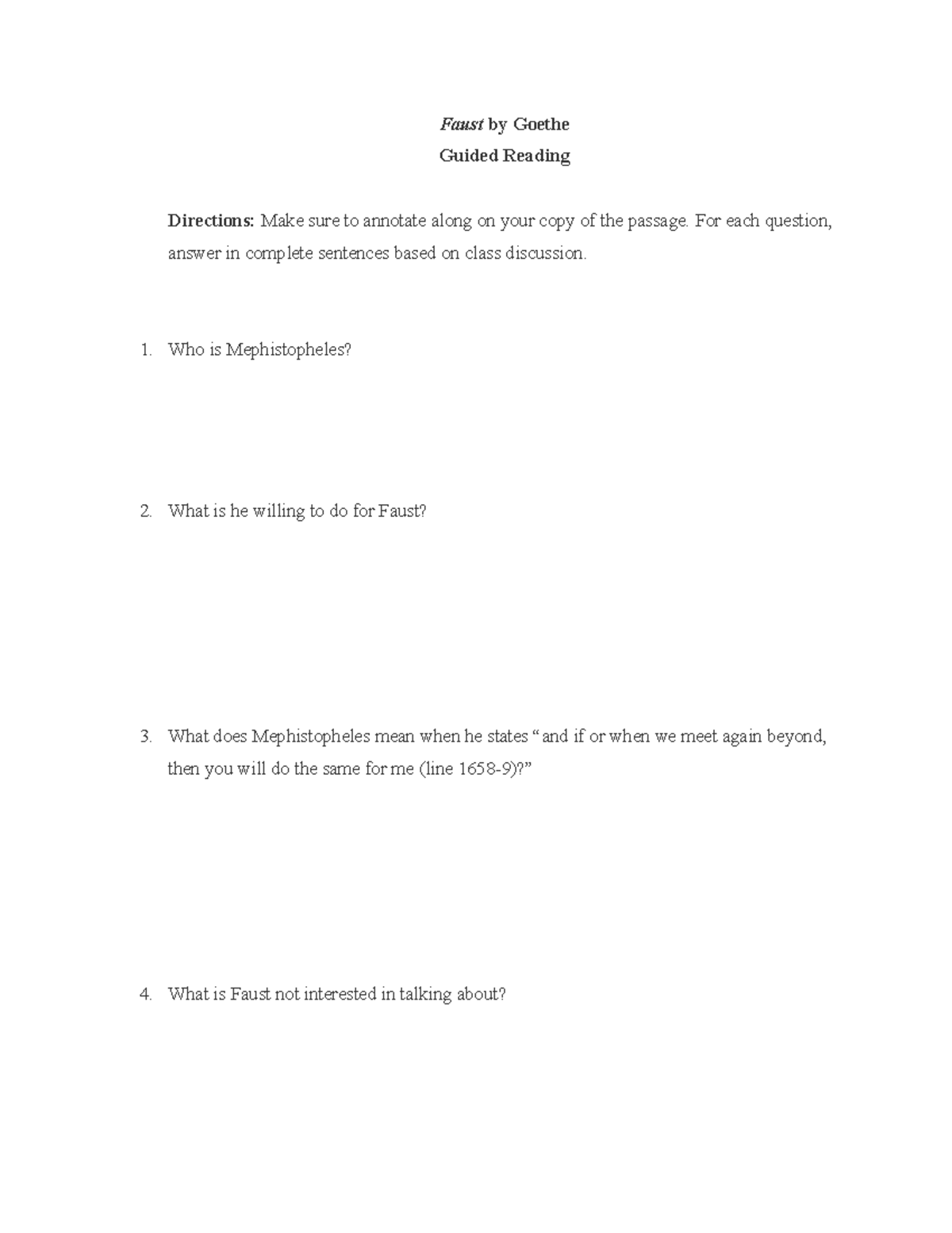 Faust by Goethe Guided Reading - Faust by Goethe Guided Reading ...