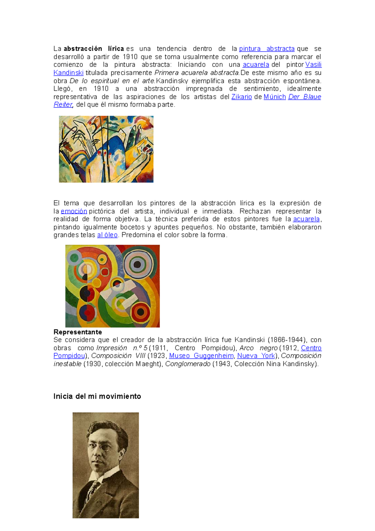 Documento - Apuntes 1 - La abstracción lírica es una tendencia dentro ...