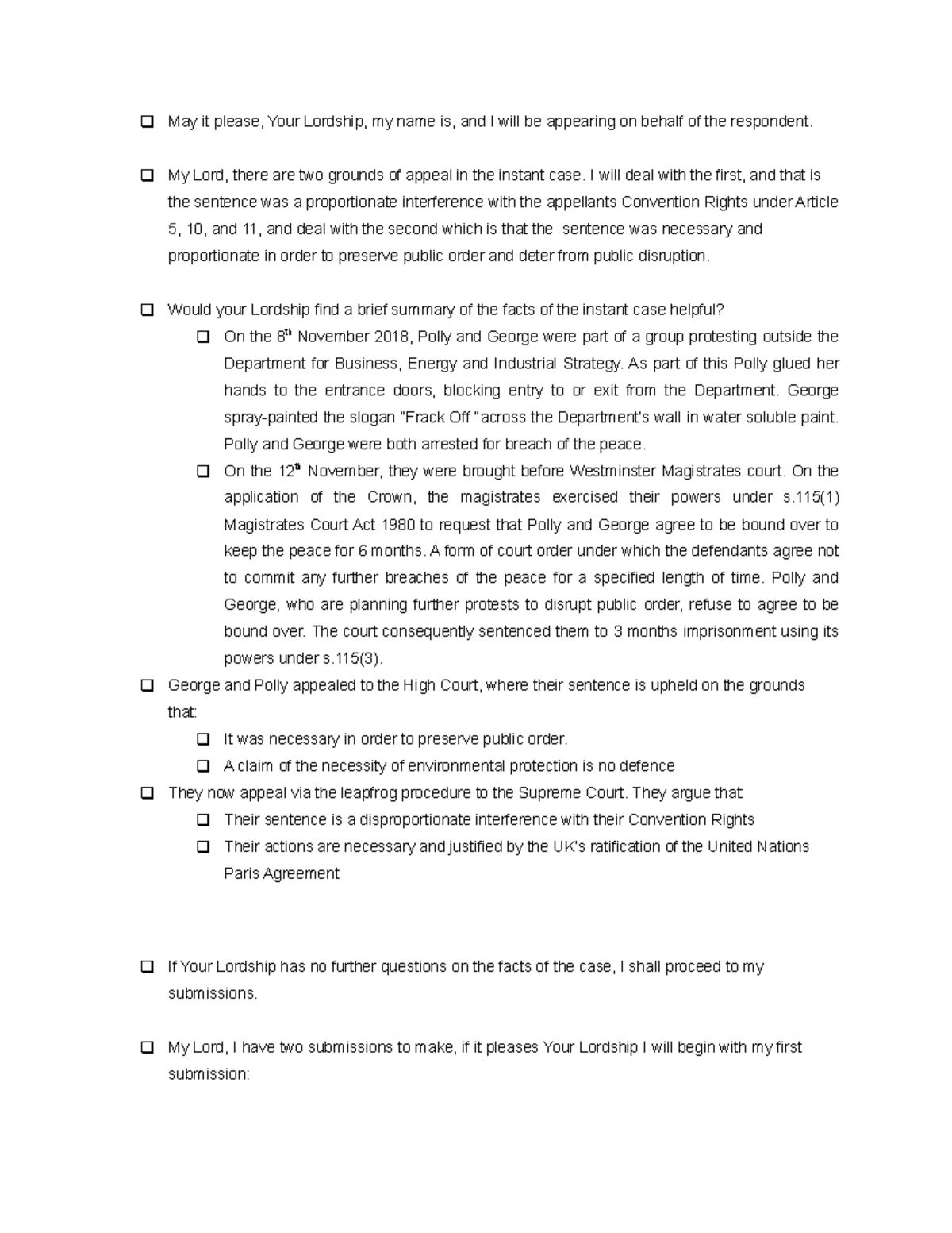 ELLM Script - May it please, Your Lordship, my name is, and I will be ...