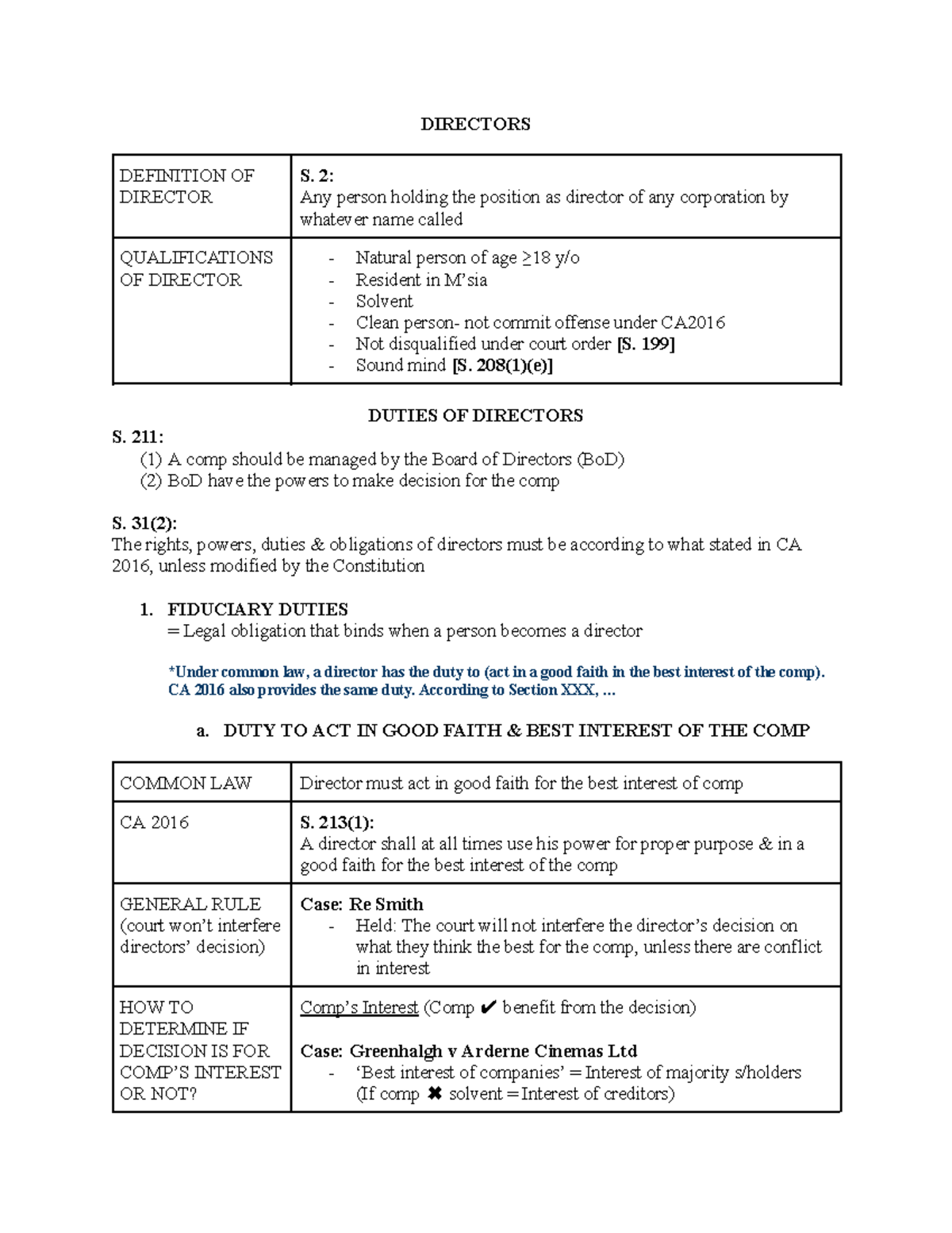 LAW485- Directors - Corporate - DIRECTORS DEFINITION OF DIRECTOR S. 2 ...