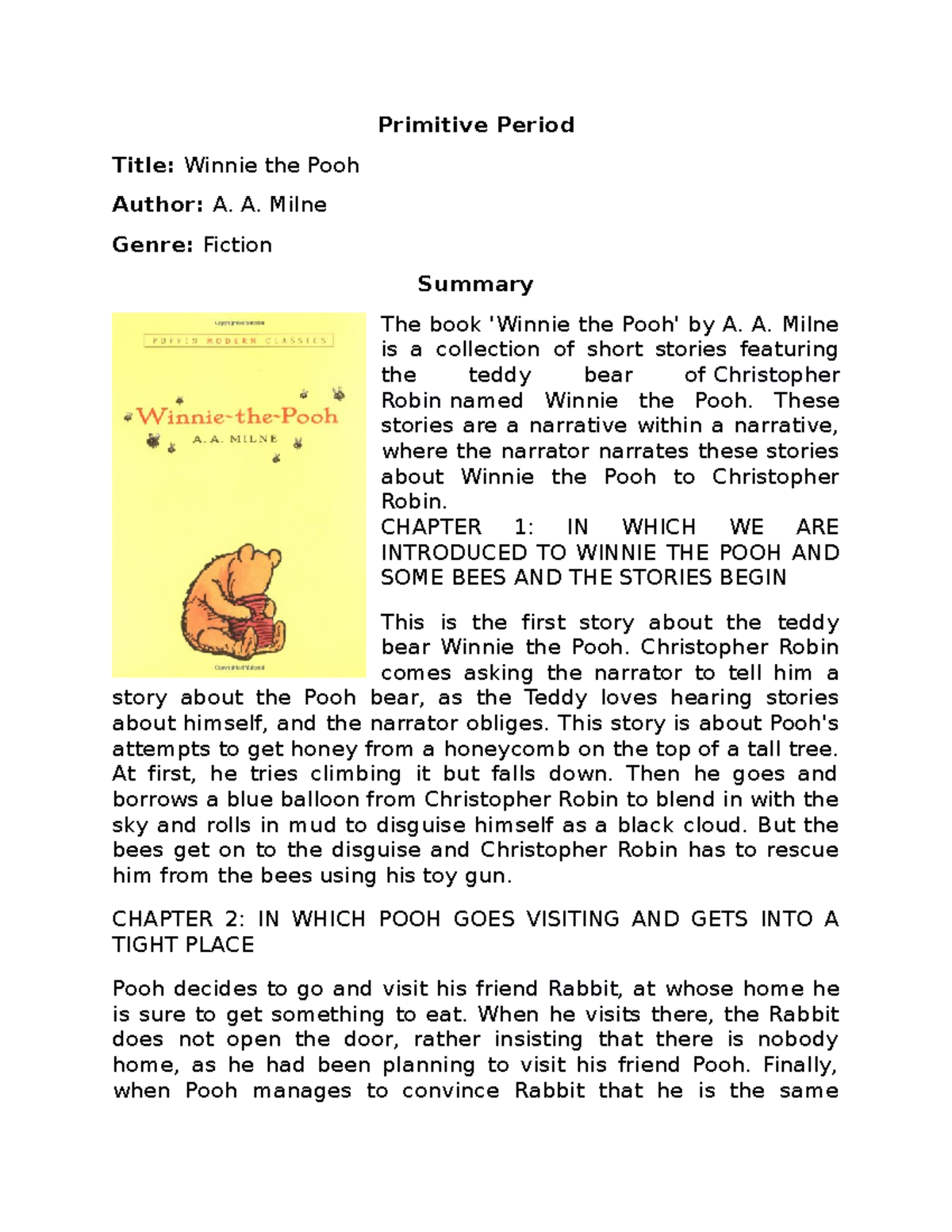 Primitive Period - Primitive Period Title: Winnie the Pooh Author: A. A ...