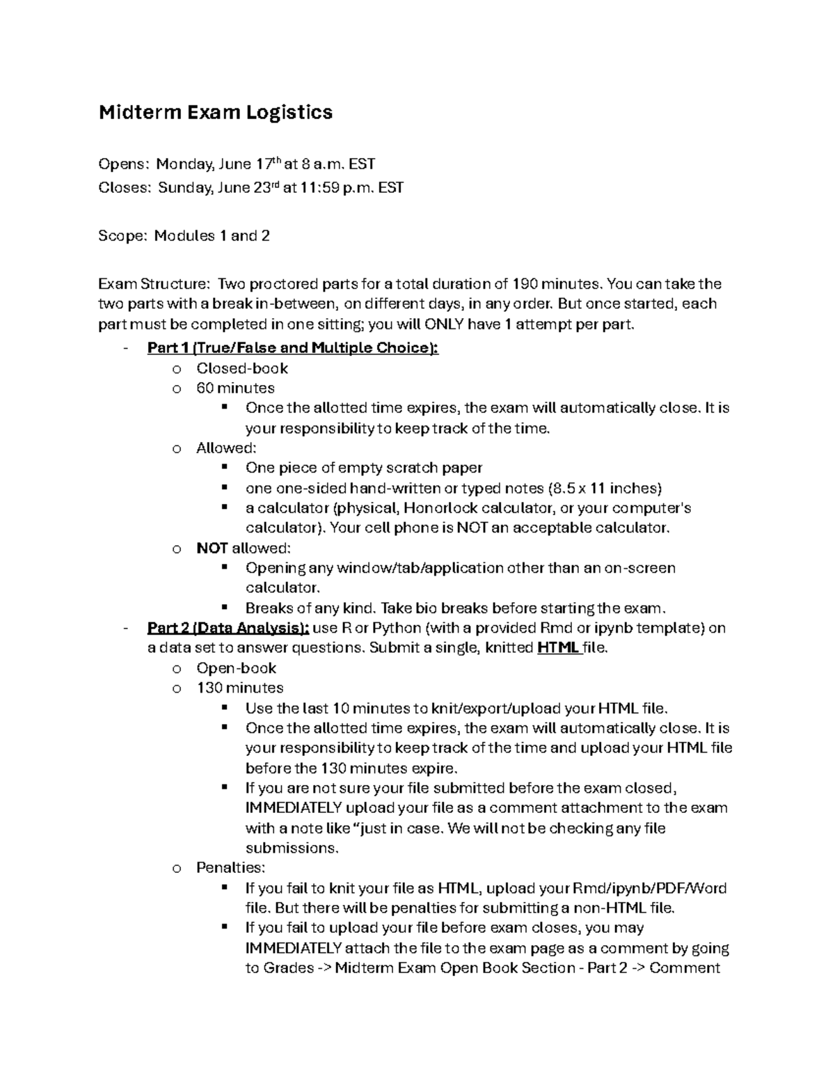Midterm Exam Logistics - Midterm Exam Logistics Opens: Monday, June 17 ...