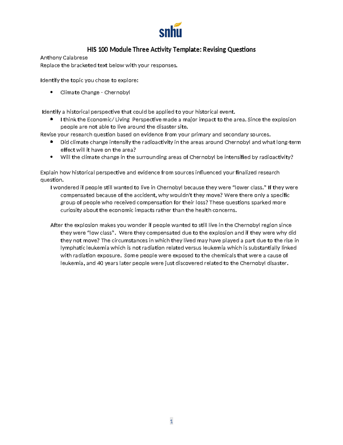 HIS 100 Module Three Activity Revising Questions Template - HIS 100 ...