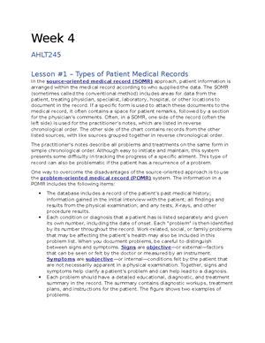 Lecture 3 Medical office notes - Week 3 AHLT Lesson #1 – Scheduling and ...