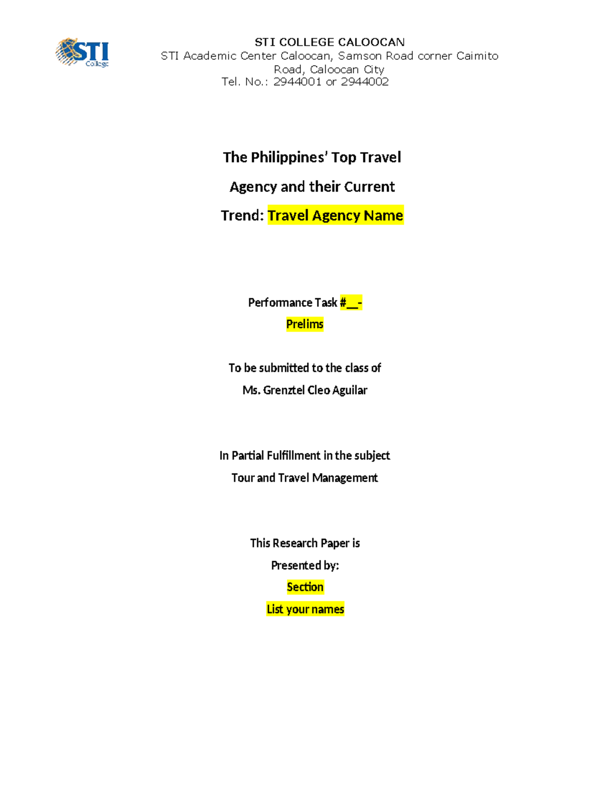 TOUR AND Travel PETA Written Report - STI Academic Center Caloocan ...