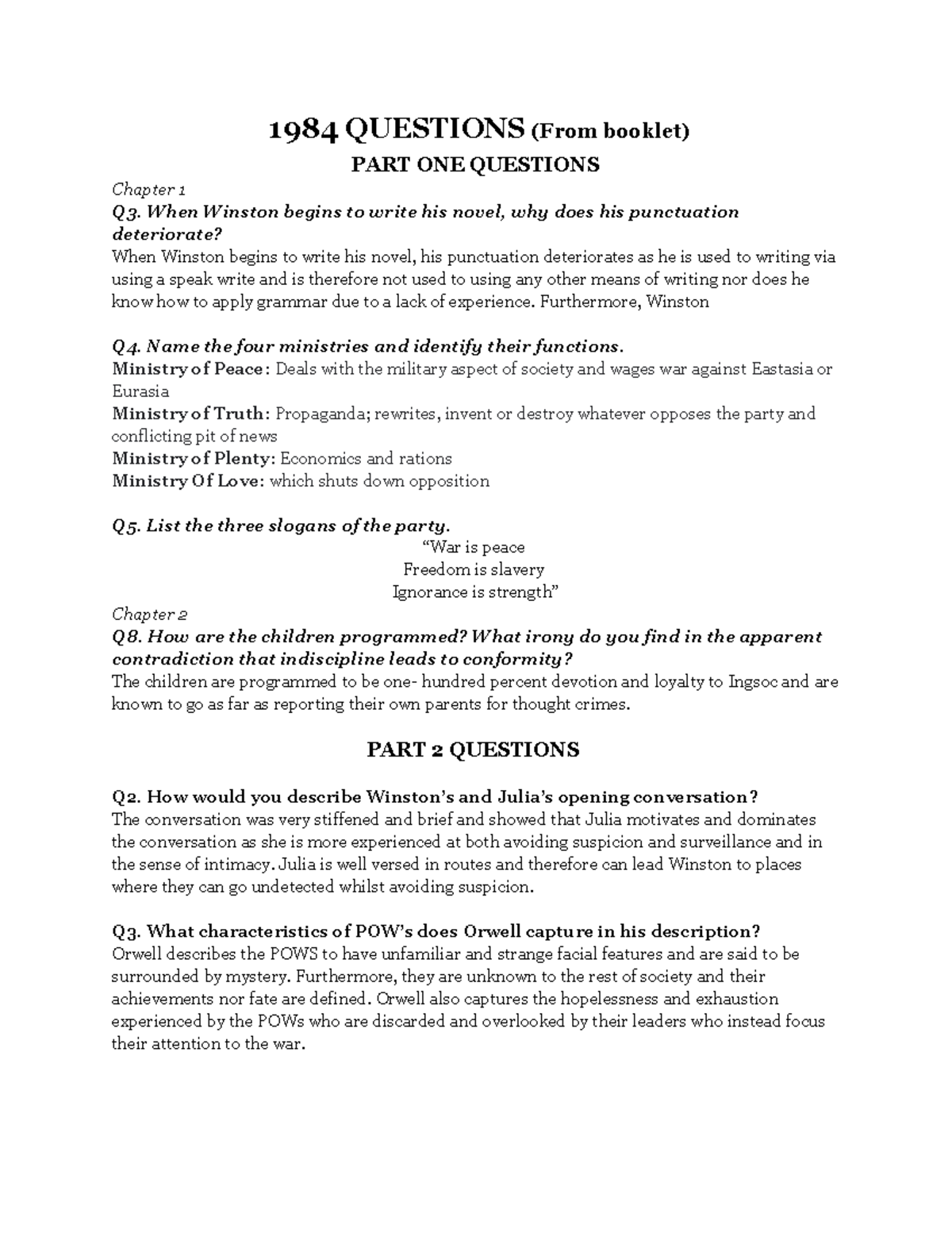 1984 Questions - 1984 PRAC Qs - 1984 QUESTIONS (From booklet) PART ONE ...