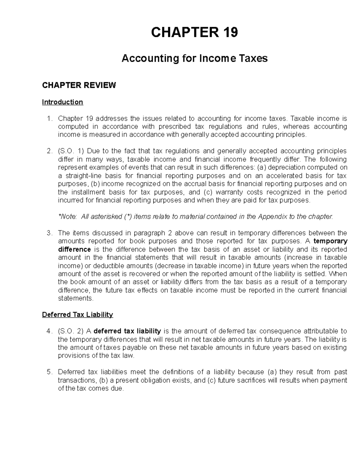 Chapter 19 - CHAPTER 19 Accounting for Income Taxes CHAPTER REVIEW ...