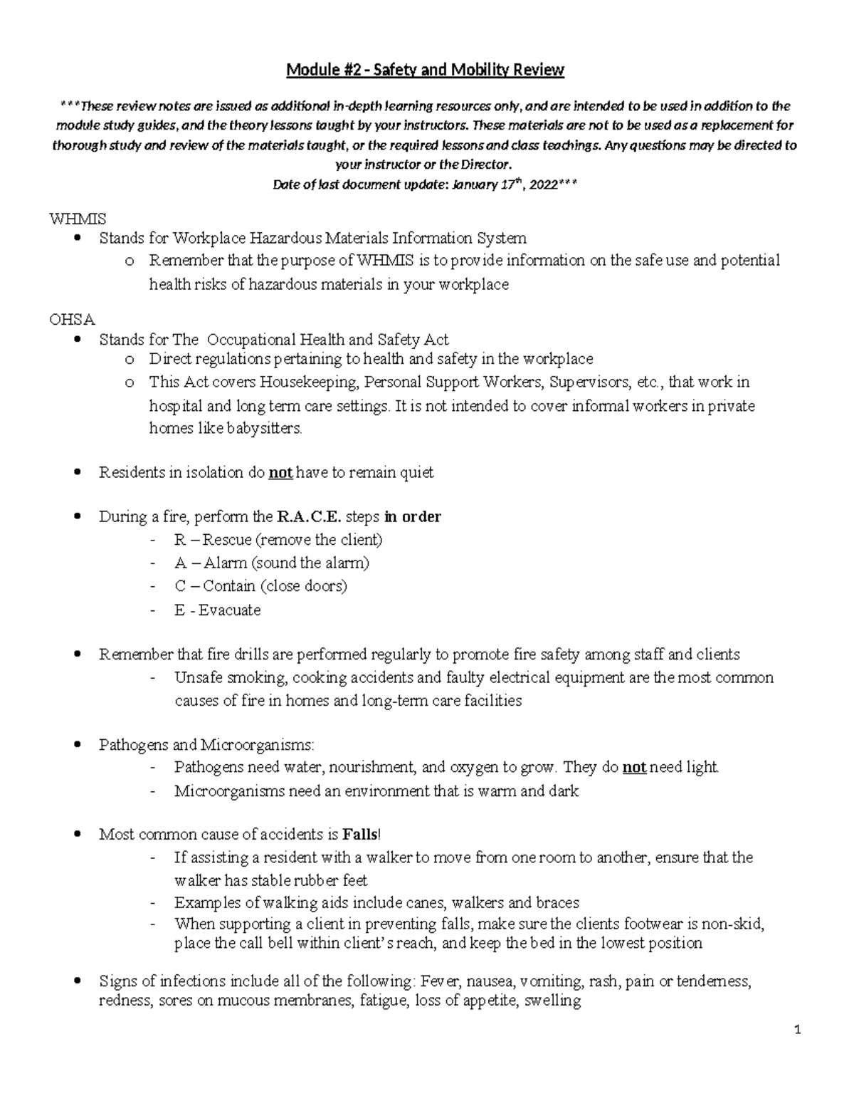 Module 2 - Safety and Mobility In-Depth Review Notes - Module #2 ...