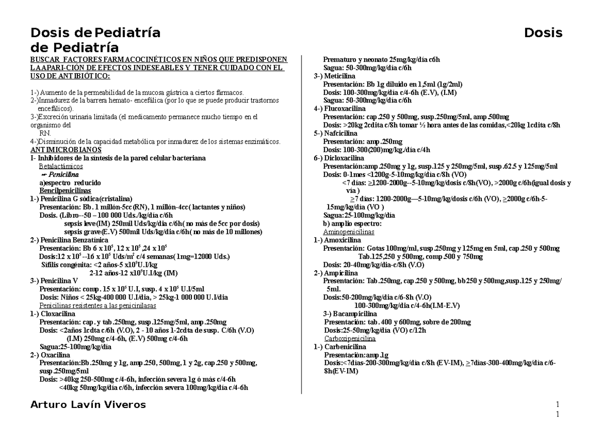 Dosis en pediatria - Clínica médica - Dosis de Pediatría de Pediatría ...